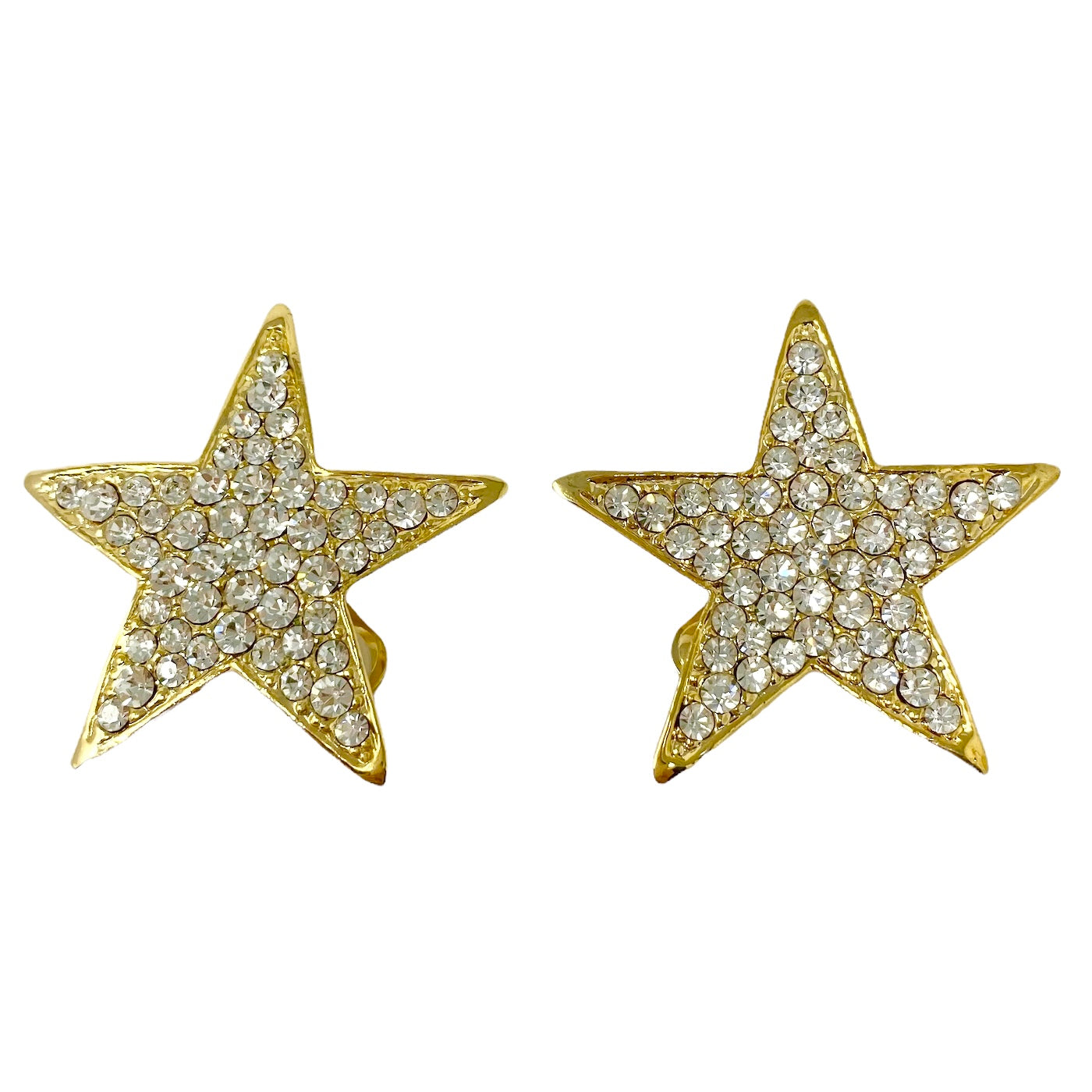 Vintage 80s Gold Rhinestone Star Clip On Earrings | Shop THRILLING