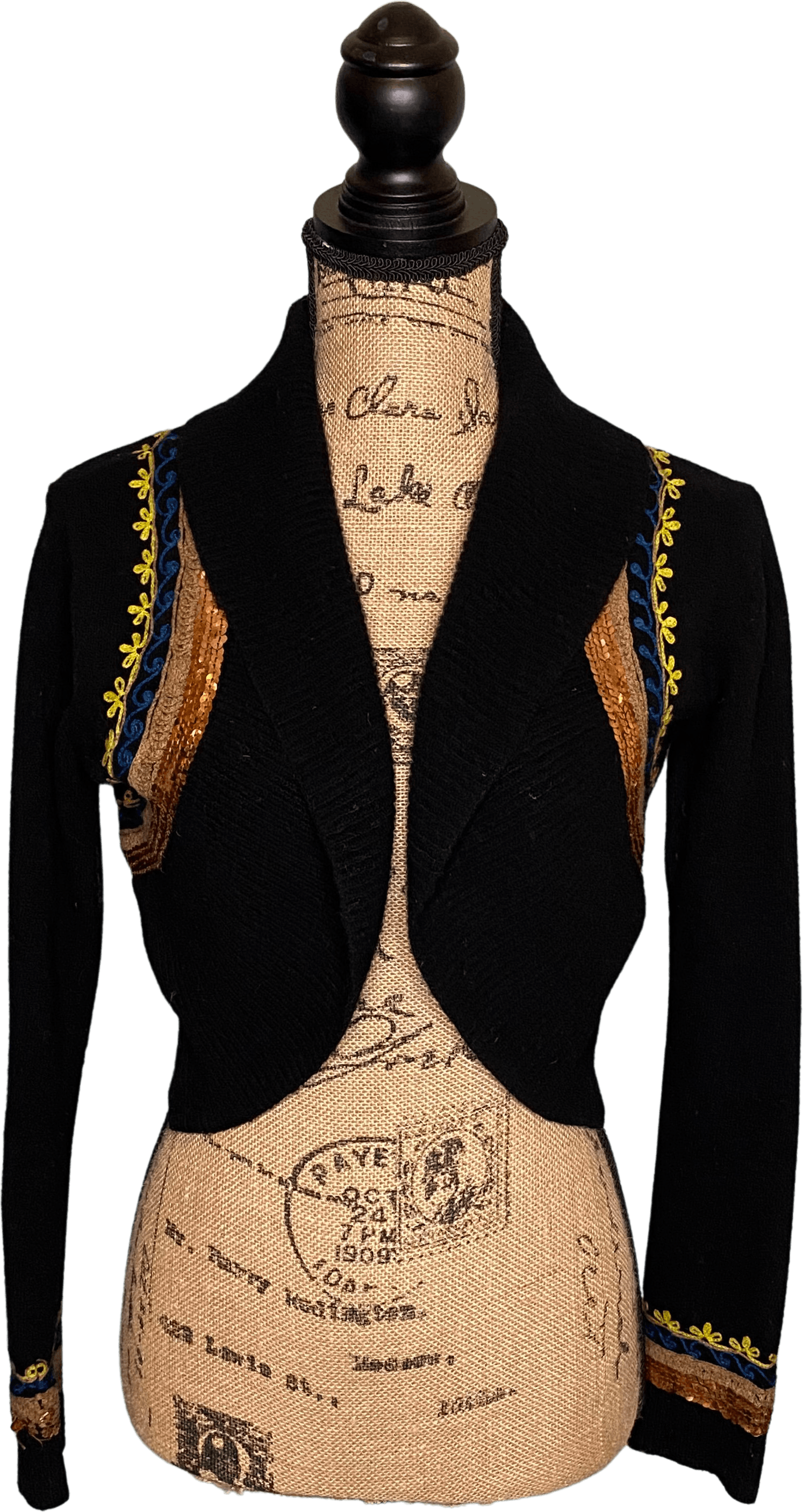 Vintage 80’s Black Wool Shrug with Sequins and Braiding by French ...