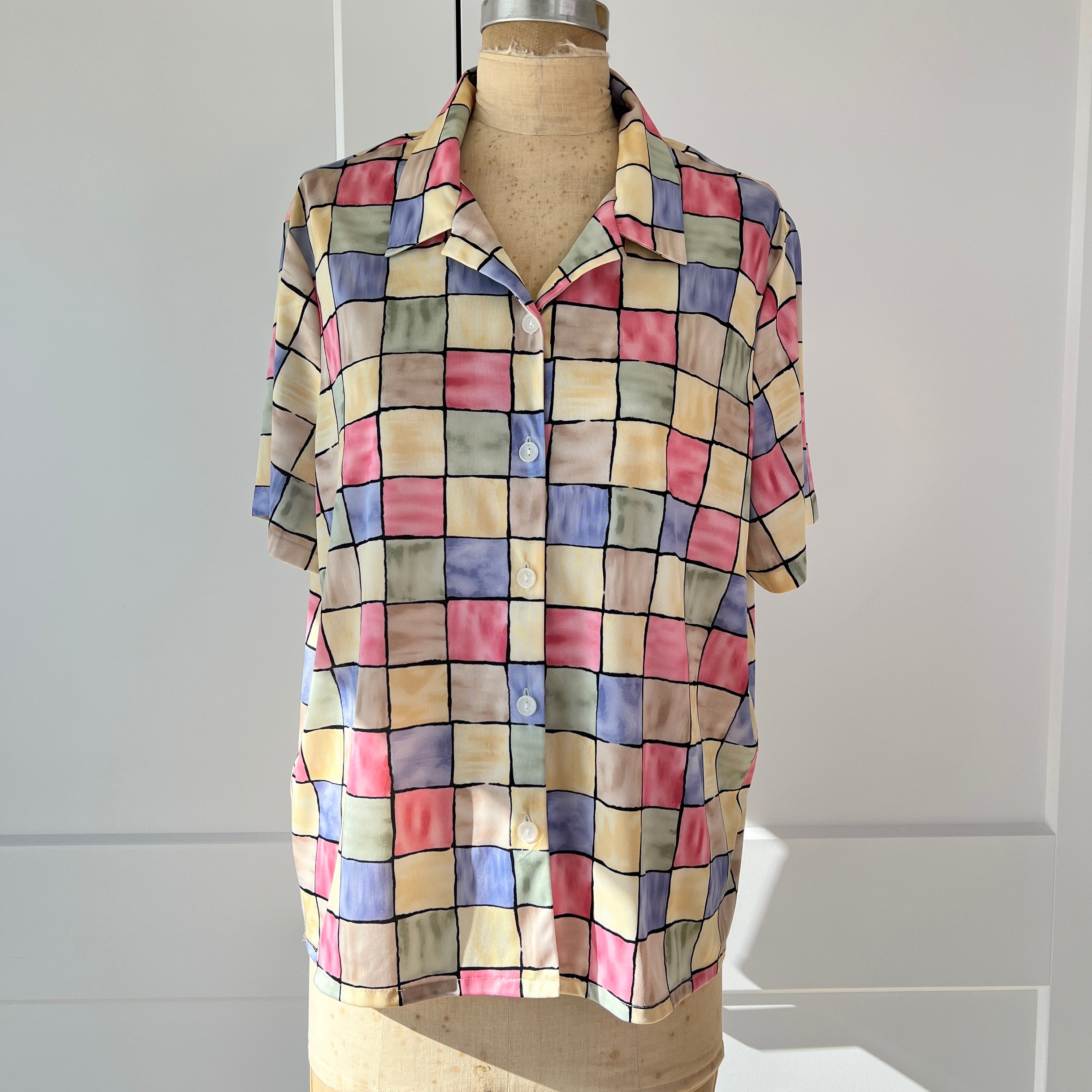 Vintage 70s/80s Retro Pastel Checkered Button Up T-shirt By Blair ...