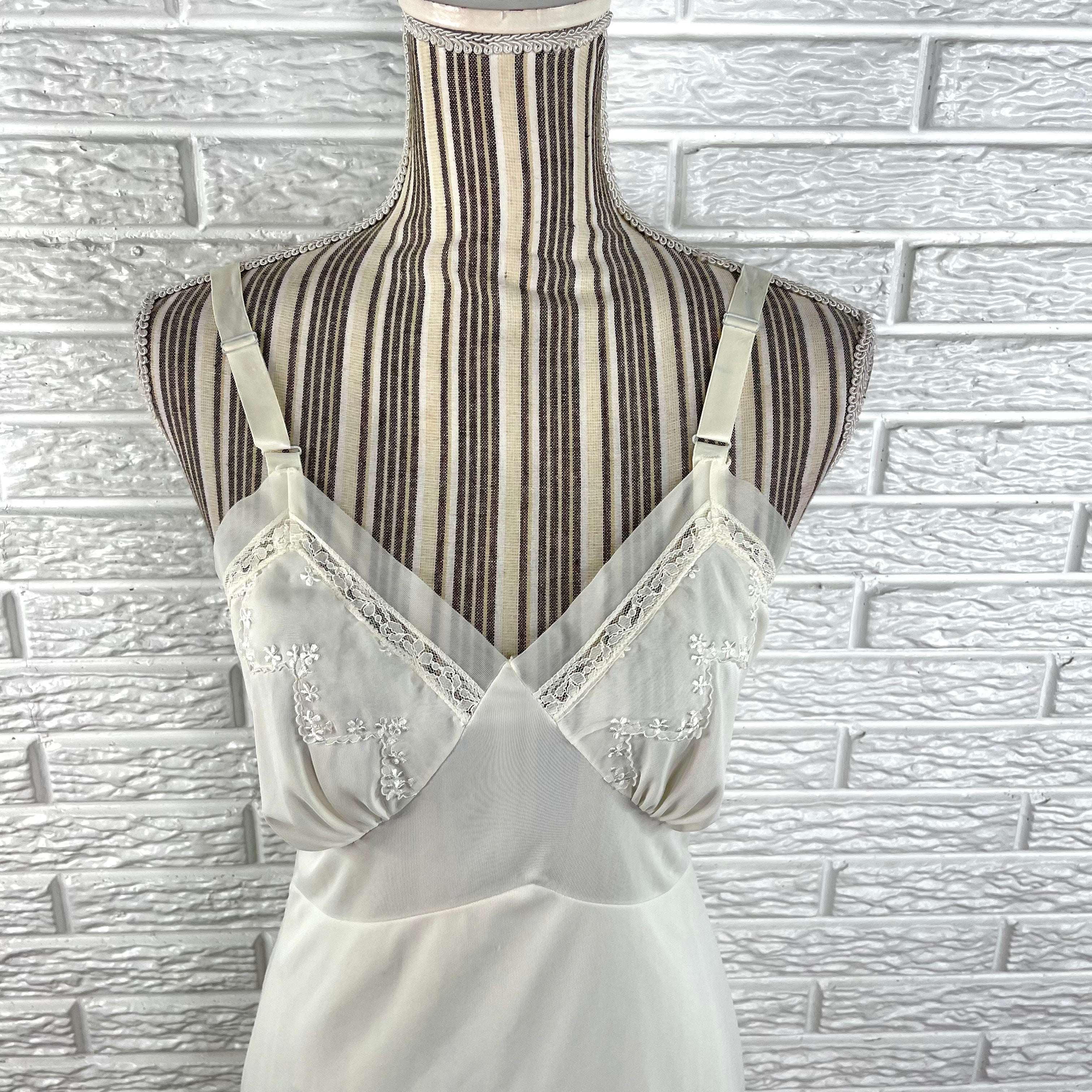 Vintage White Satin Dress Slip Dress Embroidered Lace By Velrose | Shop ...