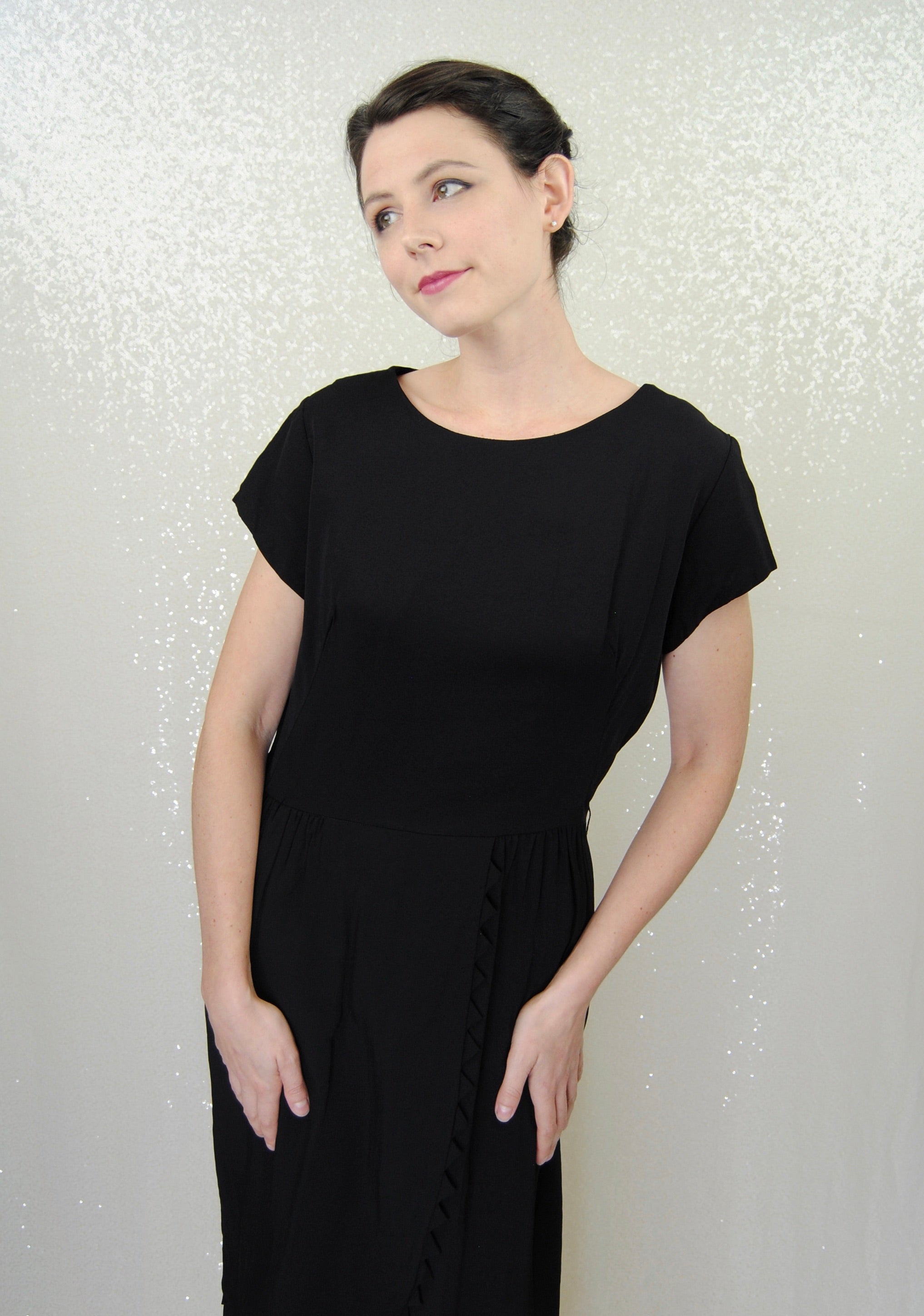 Vintage 50s Black Dress With Sawtooth Embelished Hem And Belt | Shop ...