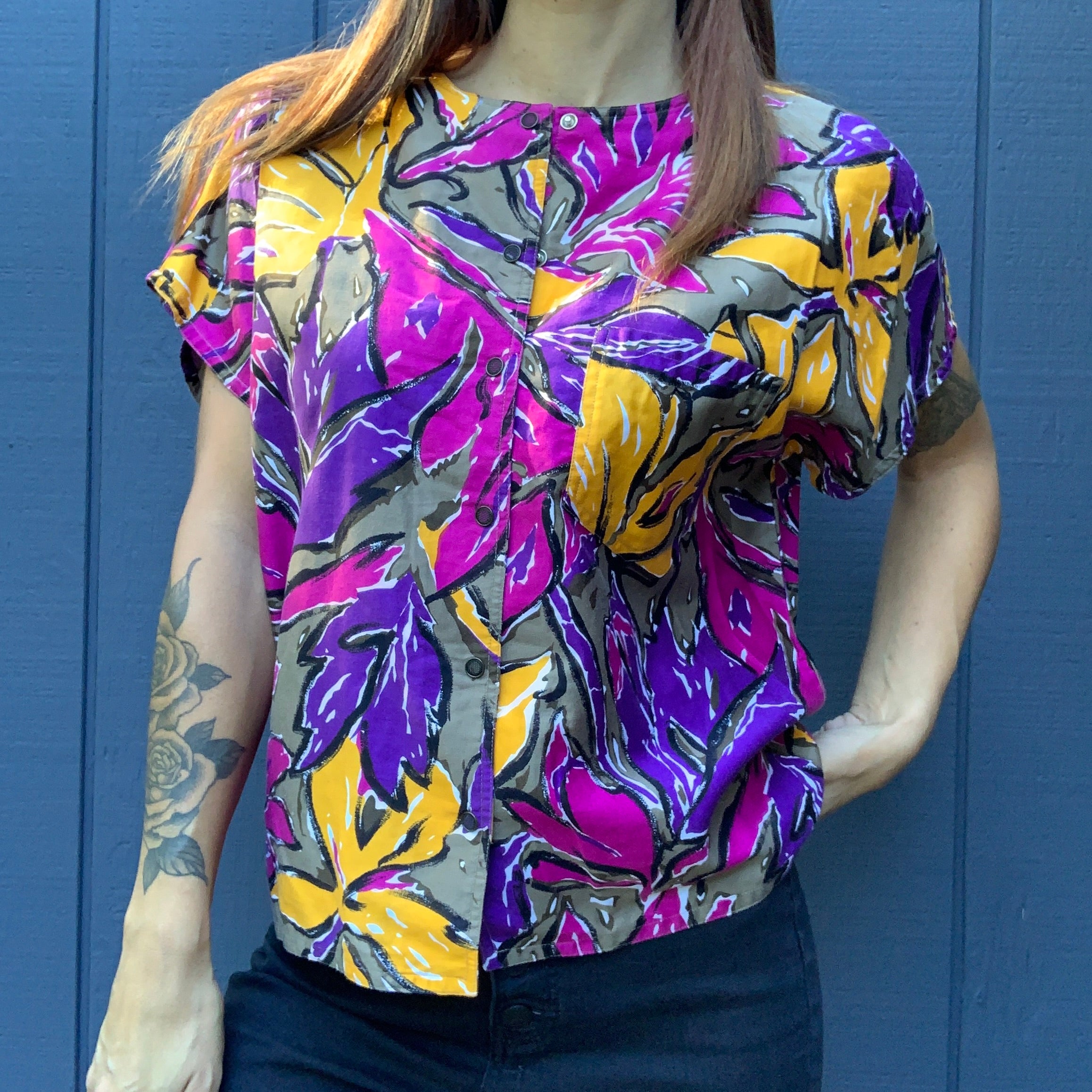 Vintage 80s/90s Short Sleeve Tropical Snap Front Blouse By Chaus | Shop ...