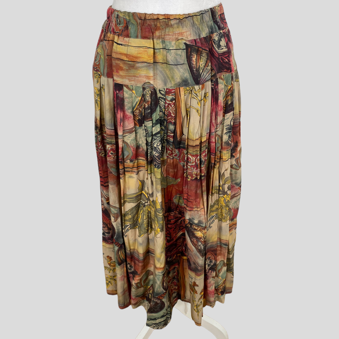 Vintage 80s/90s Artsy Floral Museum Painting Midi Skirt With Slit By ...