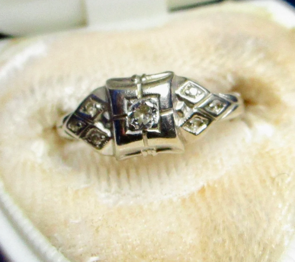 Vintage 20s/30s 14k White Gold Art Deco Ring Melee Diamonds | Shop ...