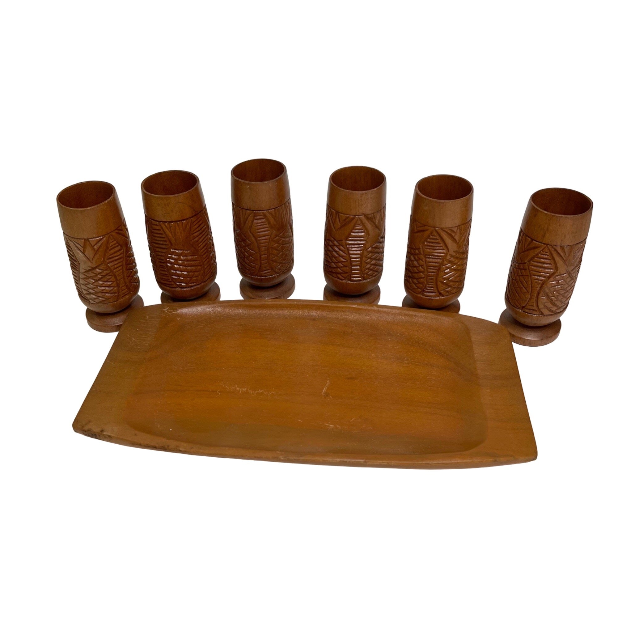 Vintage Monkey Pod Wood Hand Carve Bar Shot Glass Set by The Monkey Pod ...