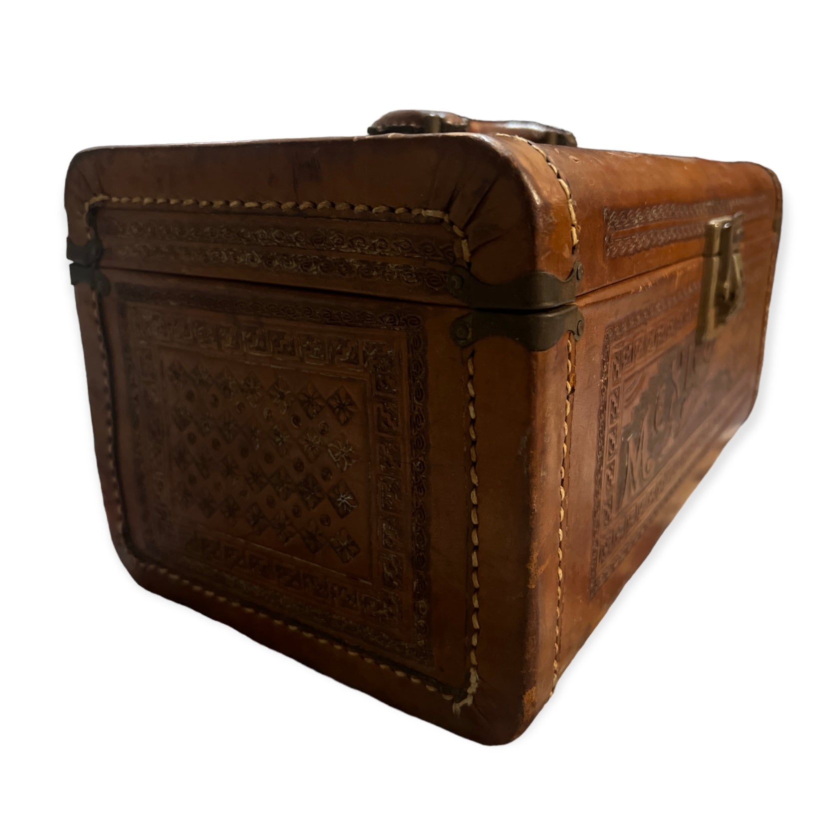 Vintage 40s/50s Tooled Leather Train Case Handmade, Tooled Leather ...