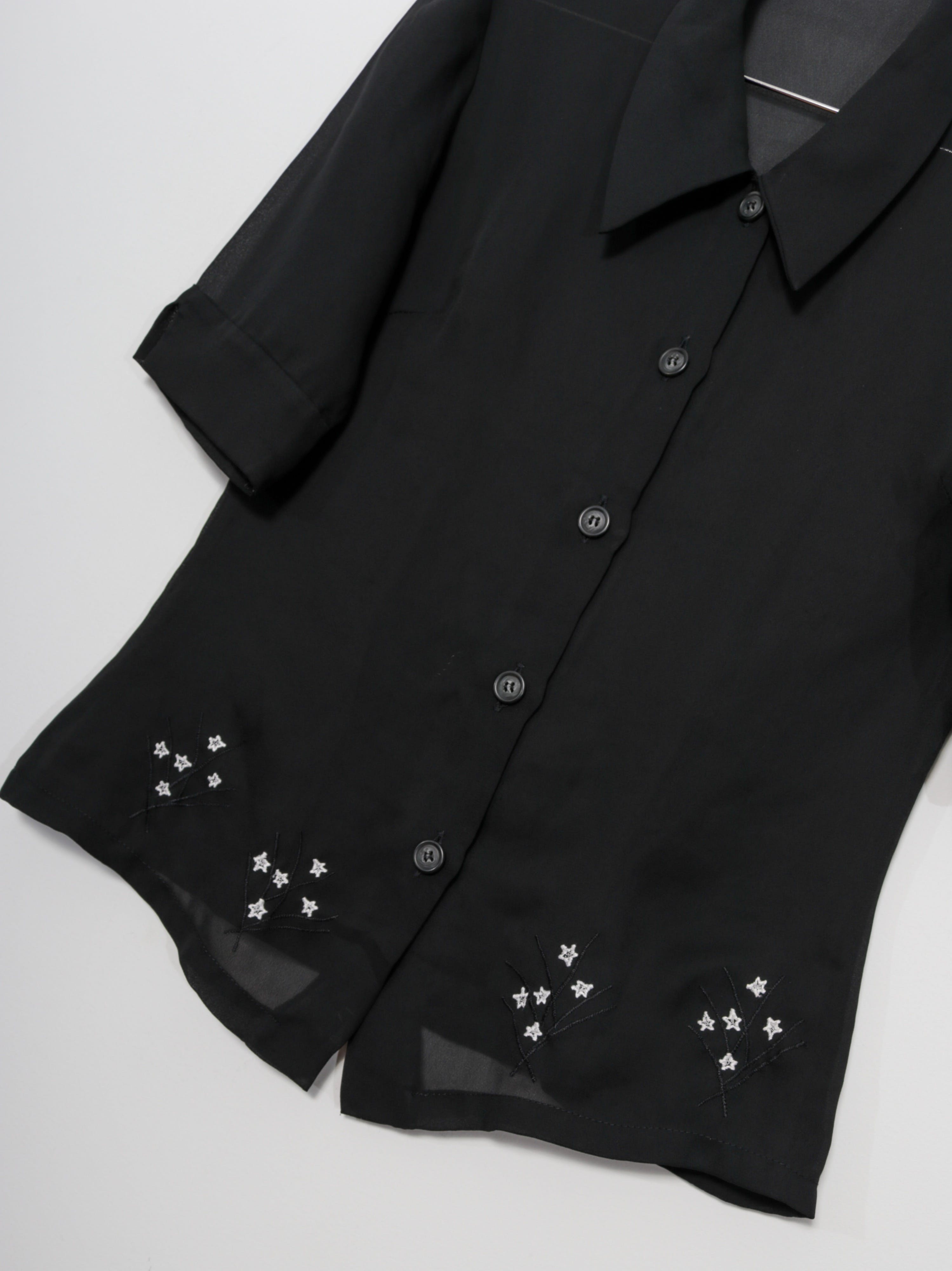 Vintage 90's Sheer Button-Up with Star Bouquet Embroidery | Shop THRILLING