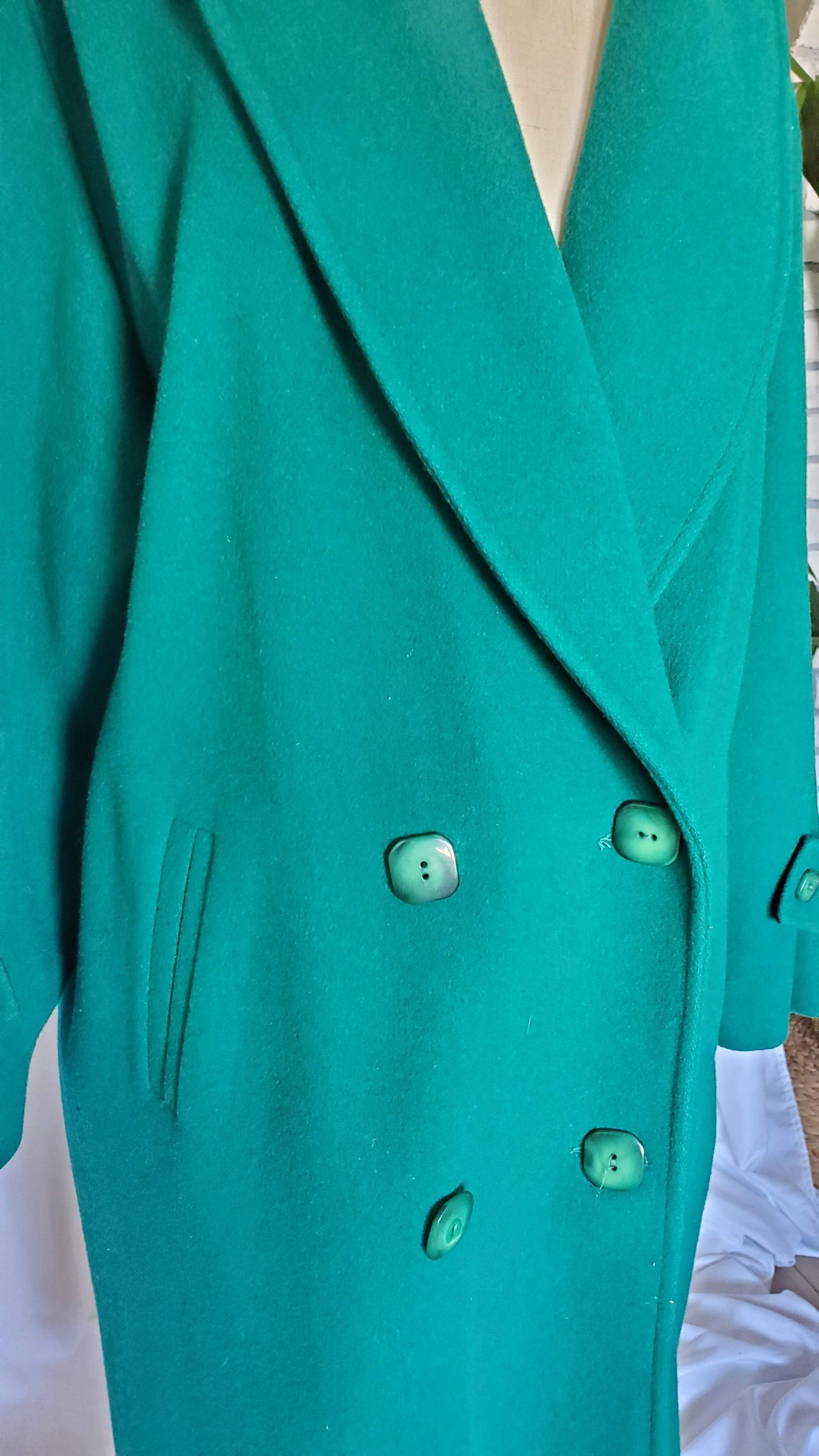 Vintage 80's Green Double Breasted Wool Duster Coat by Portrait | Shop ...