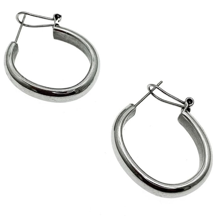 Vintage Stainless Steel Oval Hoop Earrings By Pjm - Phoenix Jewelry ...