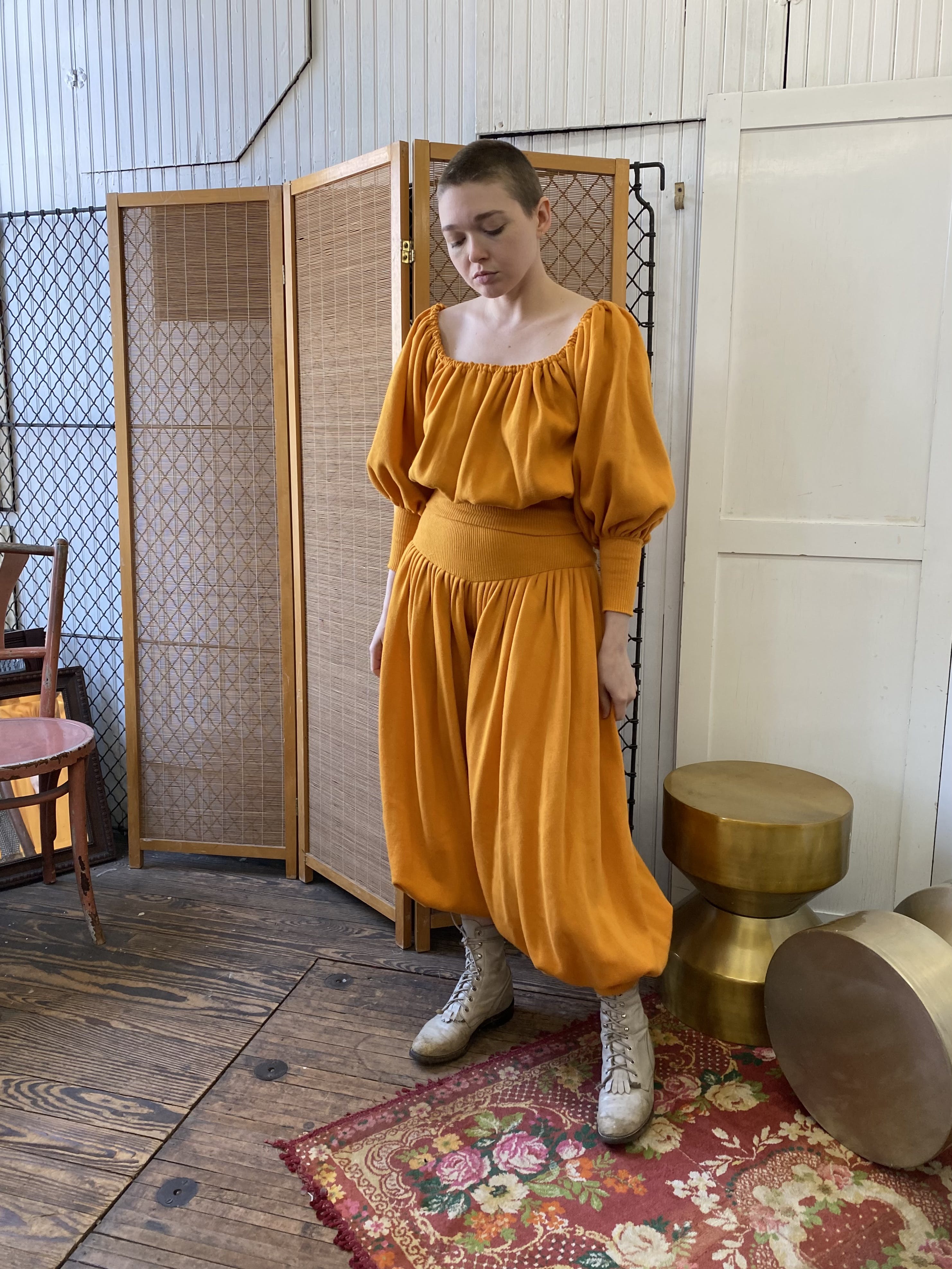 Vintage 80's Butternut Squash Colored Two Piece Sweatshirt and Pants ...