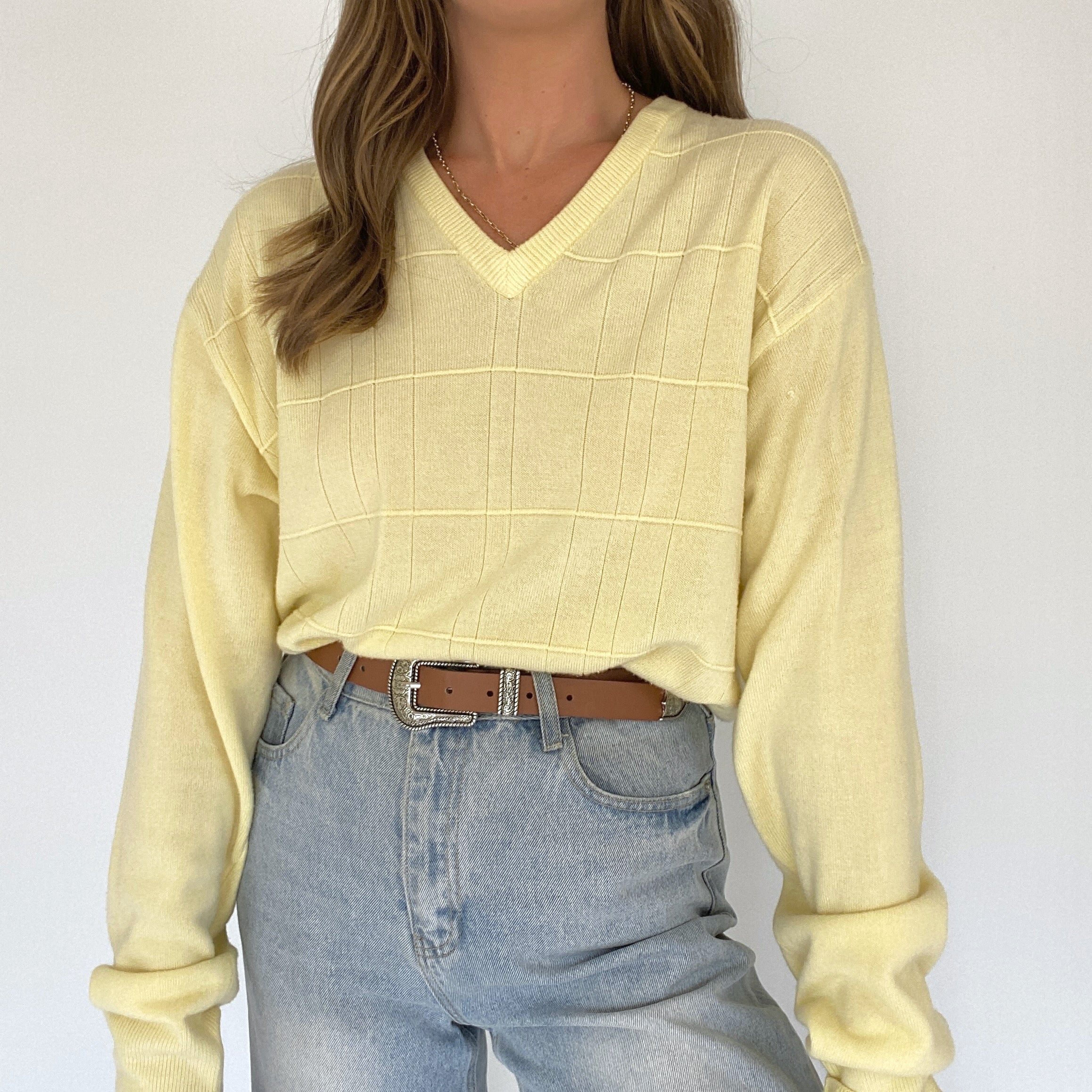 Vintage 90s Pastel Yellow Oversized Men's Sweater | Shop THRILLING