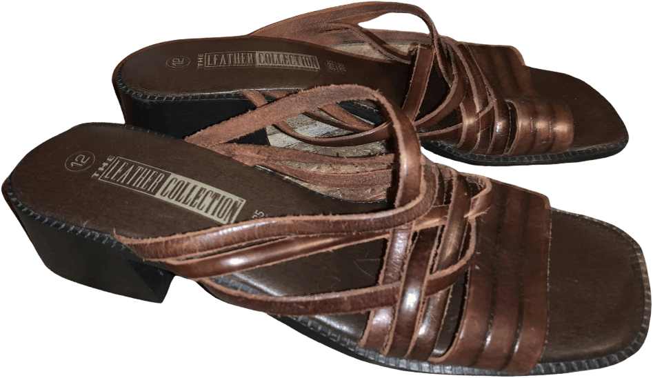 Vintage Open Toe Brown Leather Slide Platform Heel Sandals by The ...