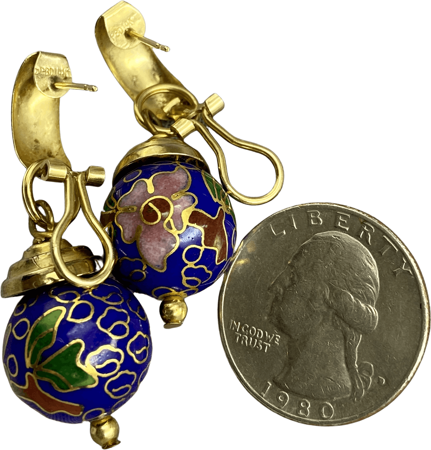 Vintage 80's 14k Gold and Blue Cloisonne Bead Earrings by Peter Brams ...