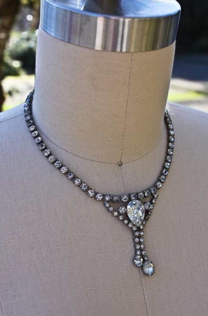 Vintage 50's Icy Rhinestone Necklace with Large Pear Shaped Stone ...