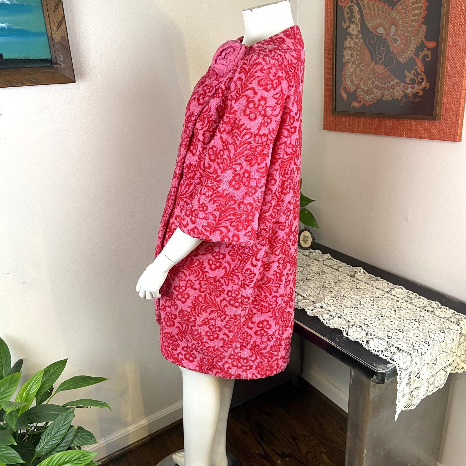 Vintage 60s Floral Flocked Terry Cloth Cover-up Shift Dress | Shop ...