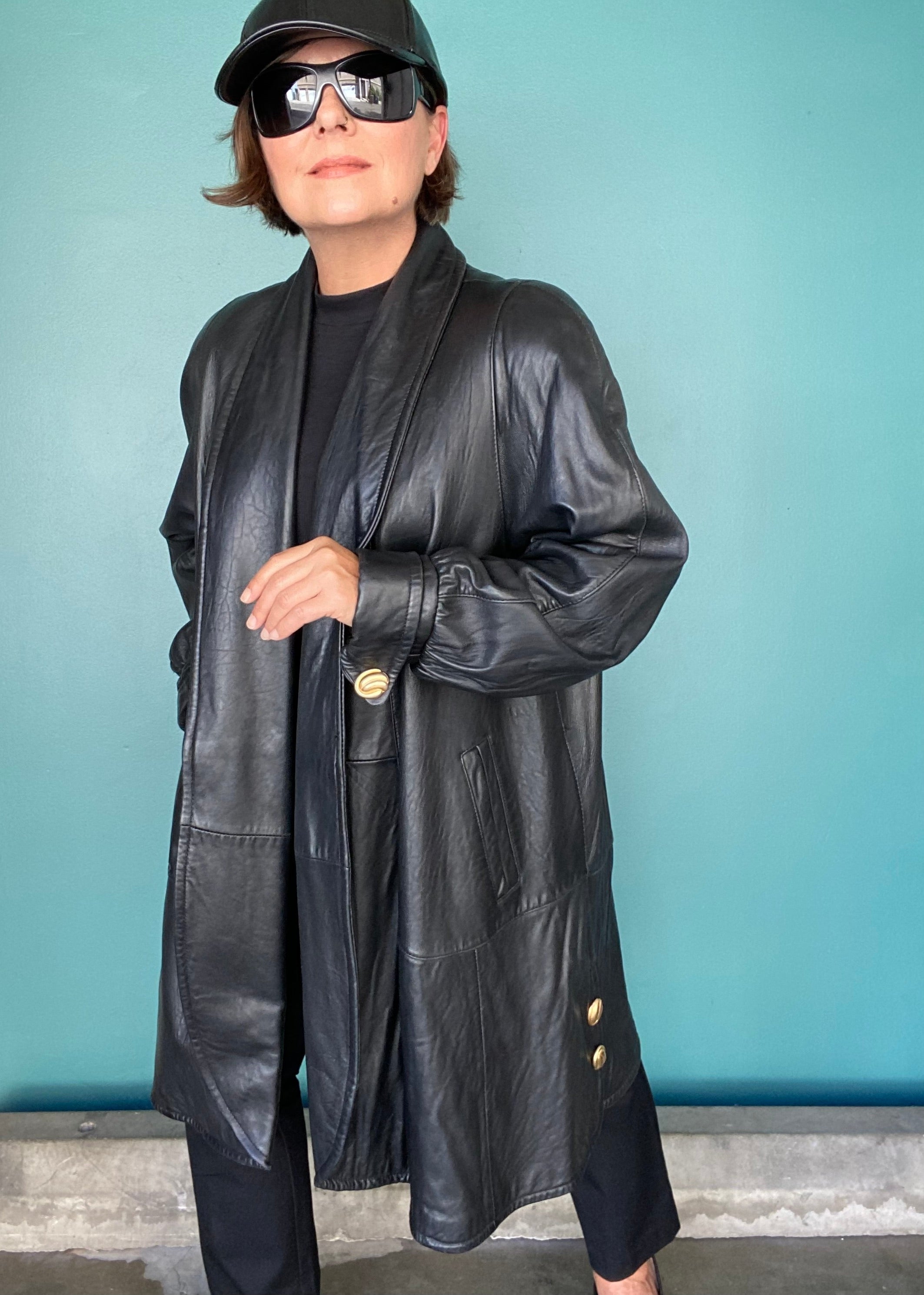 Vintage 80s Leather Duster Black Leather Oversized Duster Coat By ...