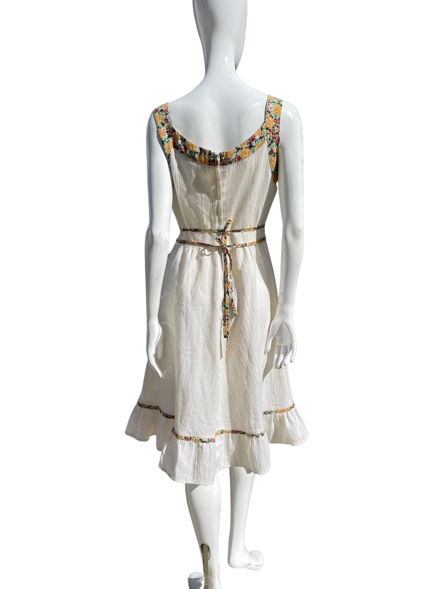 Vintage 70s White Boho Sunflower Dress Shop Thrilling