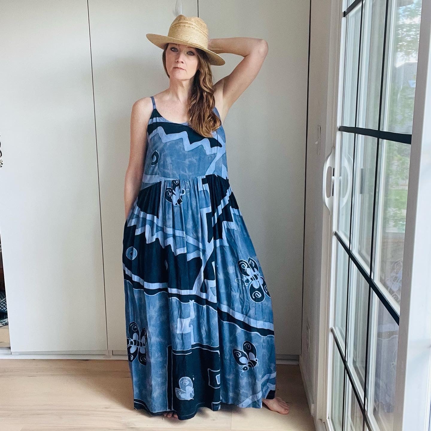 Vintage 90s Bali Batik Indigo Blue Printed Maxi Sundress by Bali Batik ...