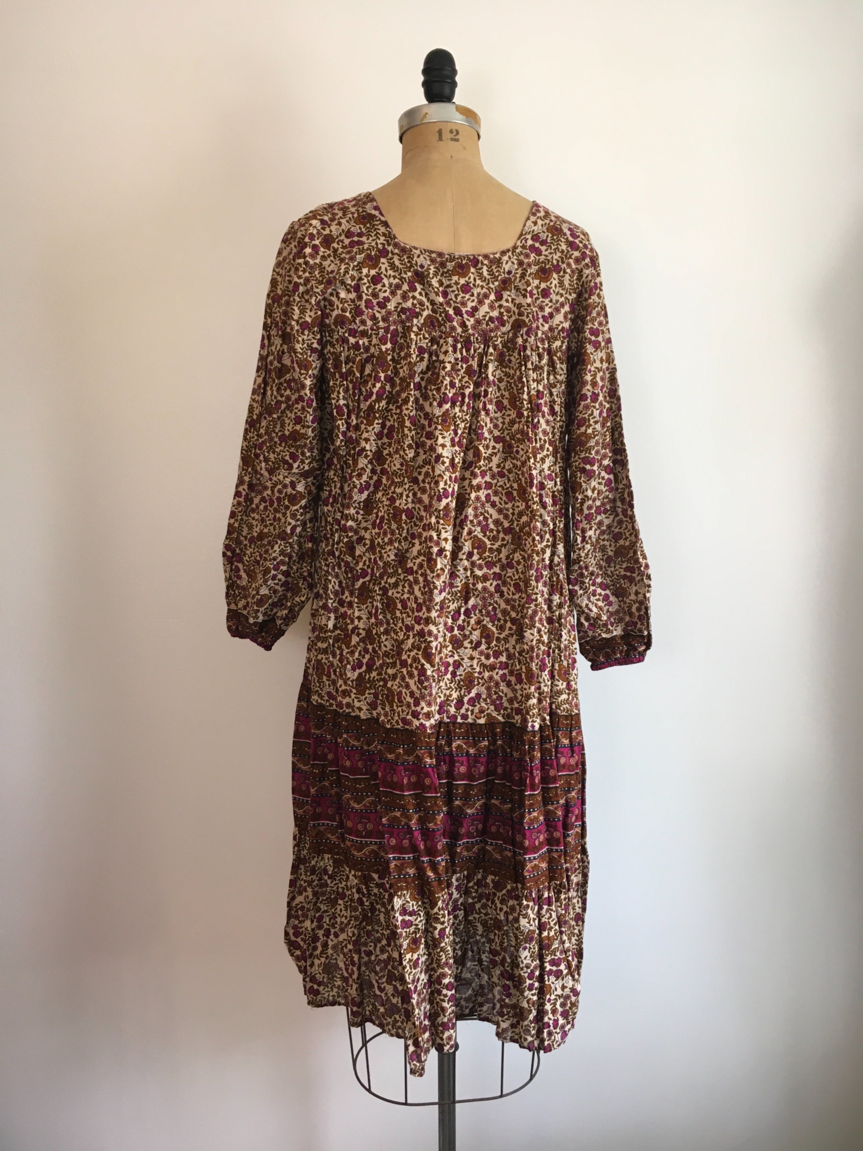 Vintage 70's Long Sleeve Floral Cotton Gauze Tent Dress by Kaiser ...