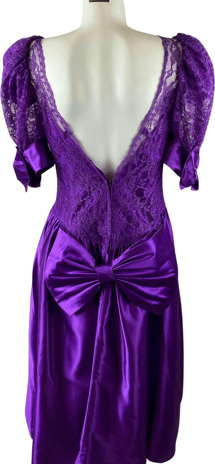 Vintage 80’s Purple Lace Taffeta Bow Back Prom Dress | Shop THRILLING