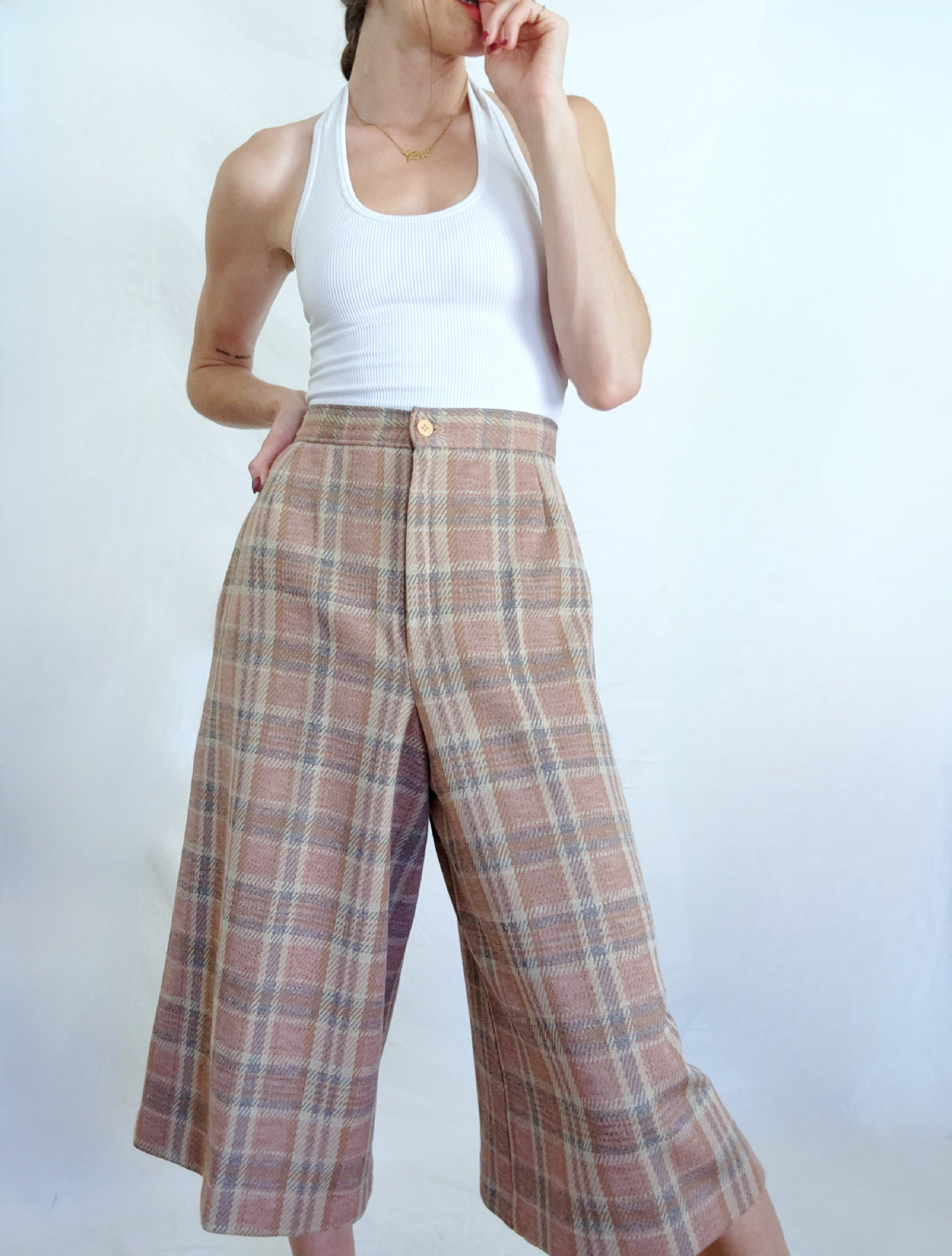 Vintage 60s/70s Mod Academia Wide Leg Plaid Culotte Cropped Pants By ...