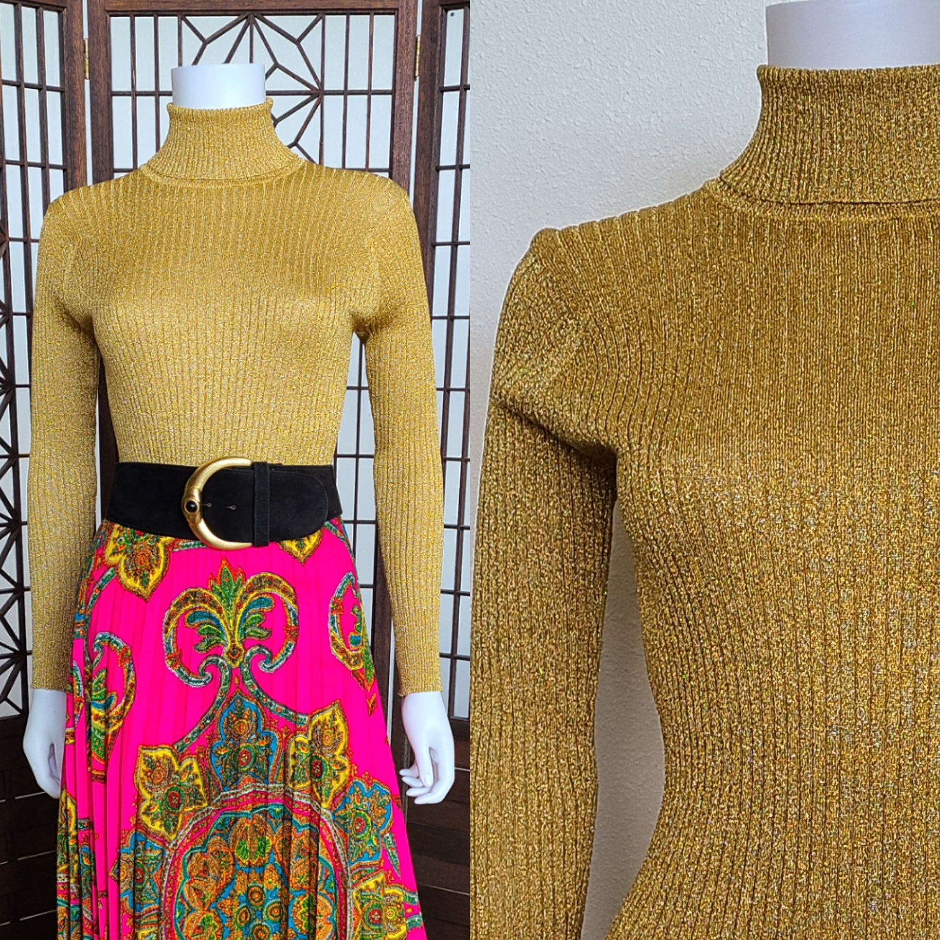 70s Vintage Shiny Gold Turtleneck Lurex Lamé | Shop THRILLING