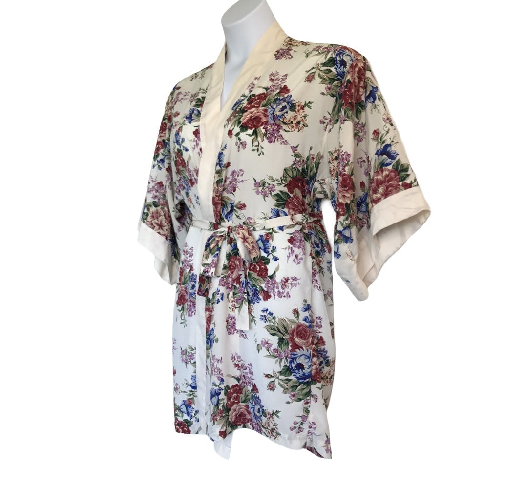 Vintage 80's Silky Floral Short Belted Robe by Val Mode | Shop THRILLING