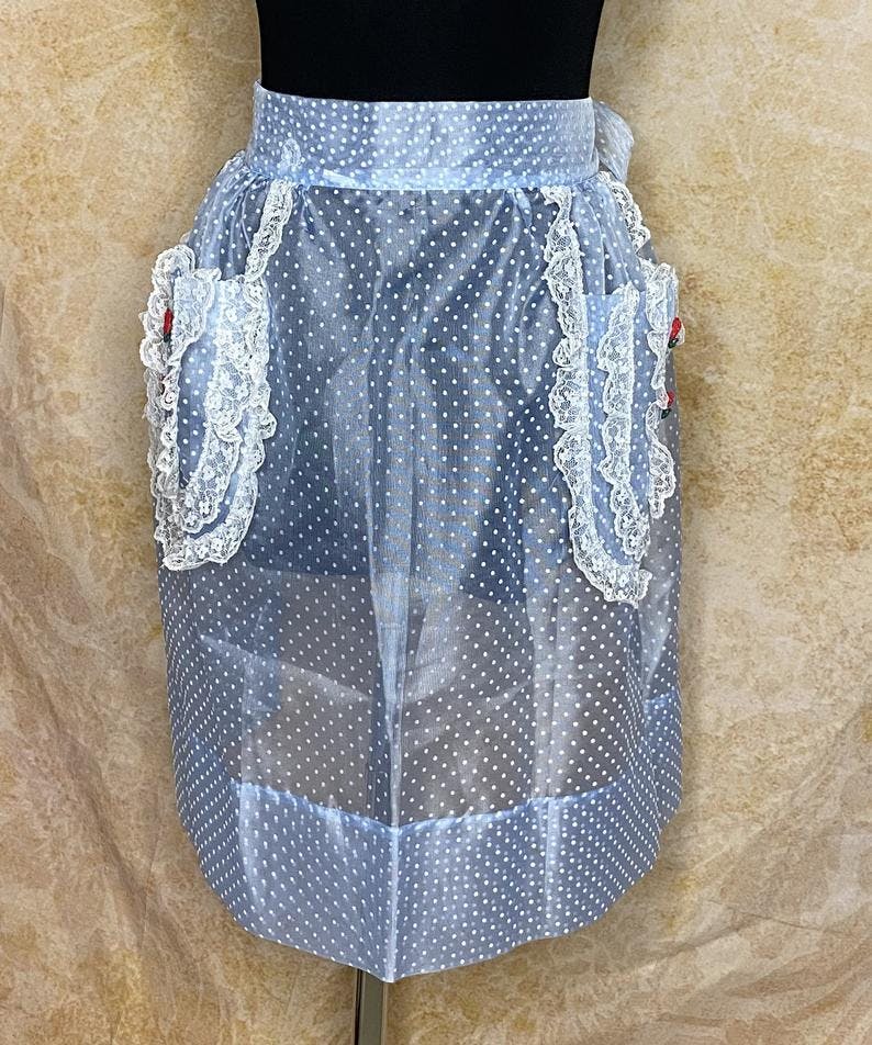 Vintage Blue Dotted Organdy Half Apron | Shop THRILLING