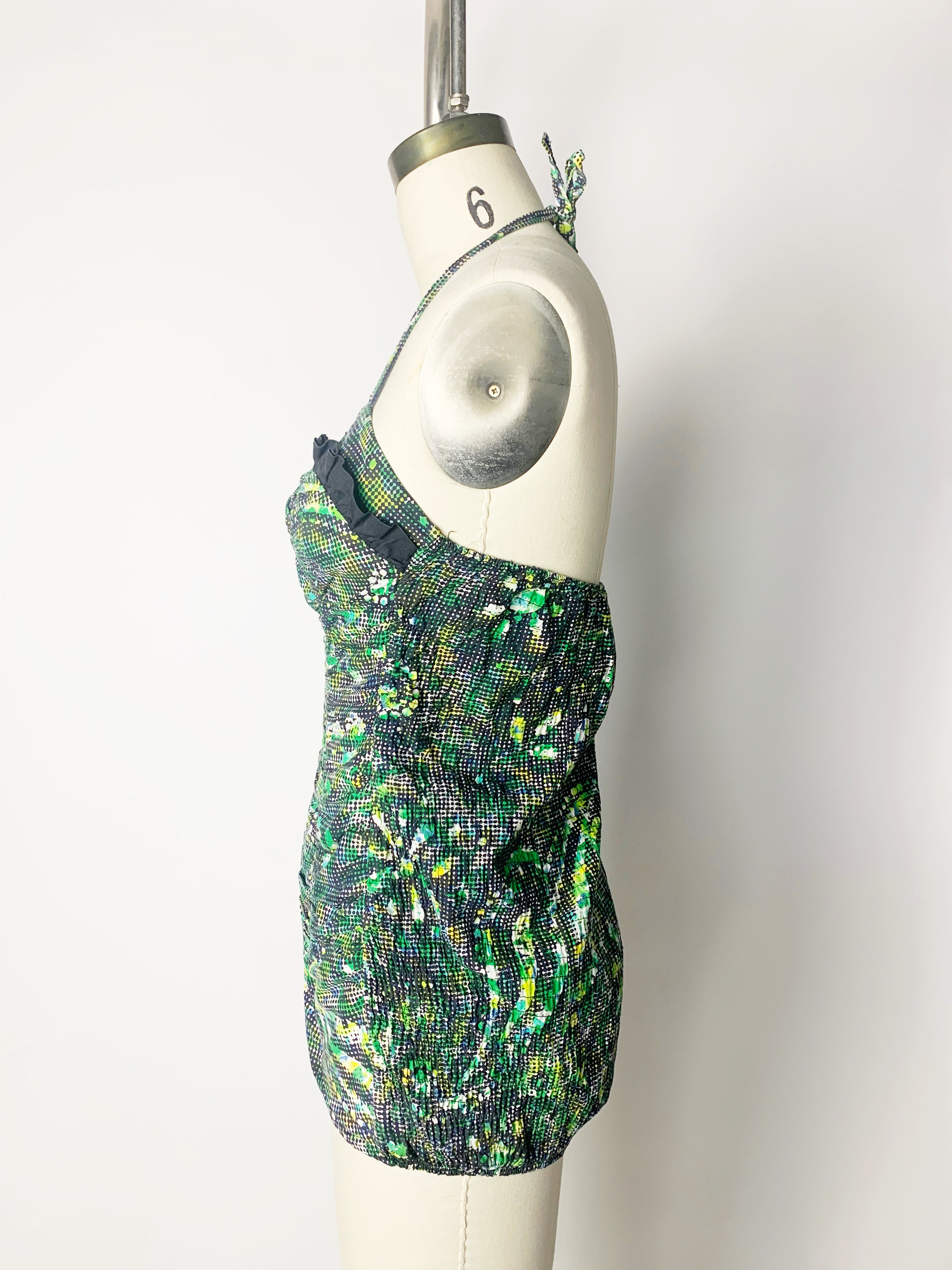 Vintage 50s Abstract Print Smocked One Piece Bathing Suit By Made In ...