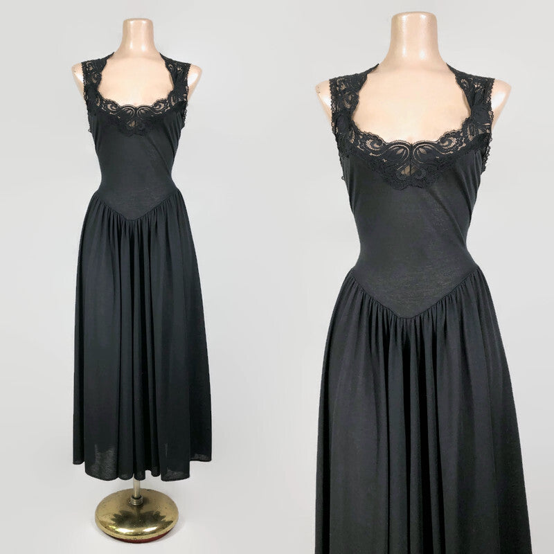 80s Vintage Sheer Lace Back Full Gothic Nightgown By Lady Cameo Dallas ...