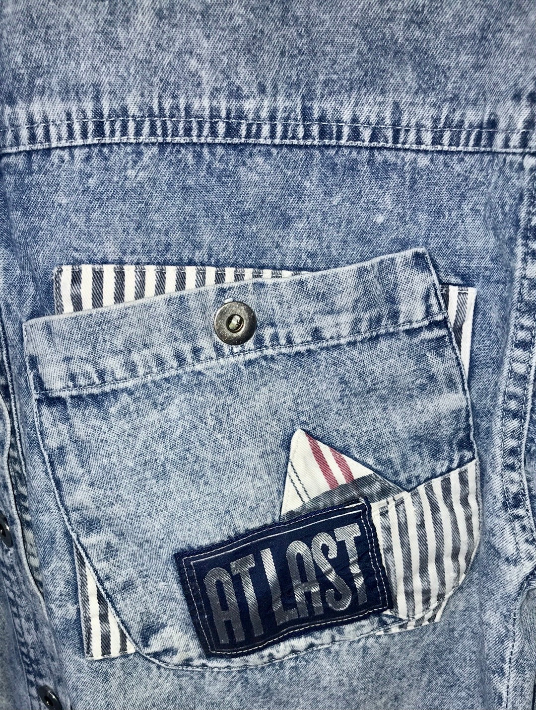 Vintage 90s Stonewashed Striped Patches Long Sleeve Shirt By At Last ...