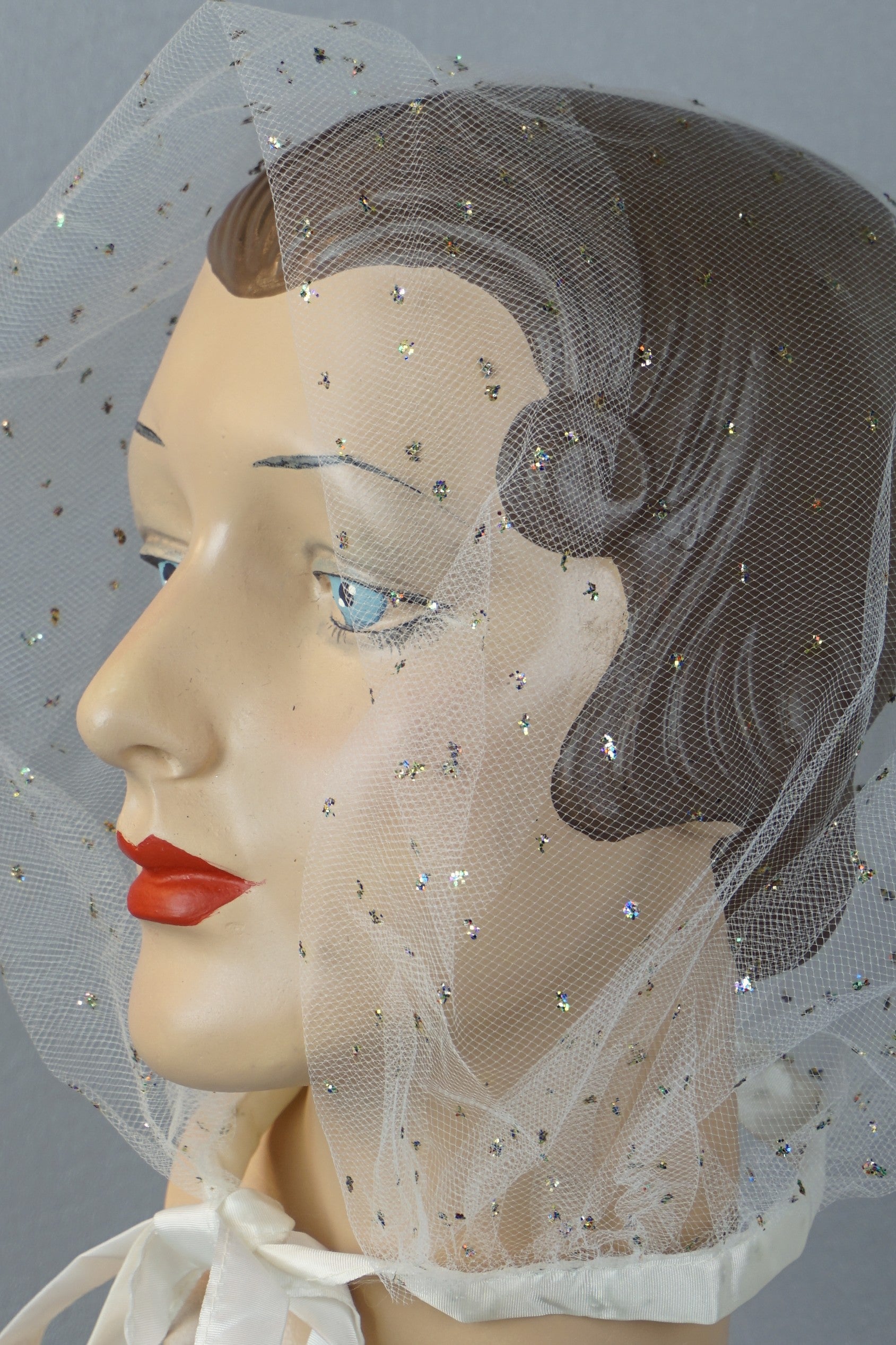 Vintage 50s/60s White Net Hood With Iridescent Applique By Tip-Top ...