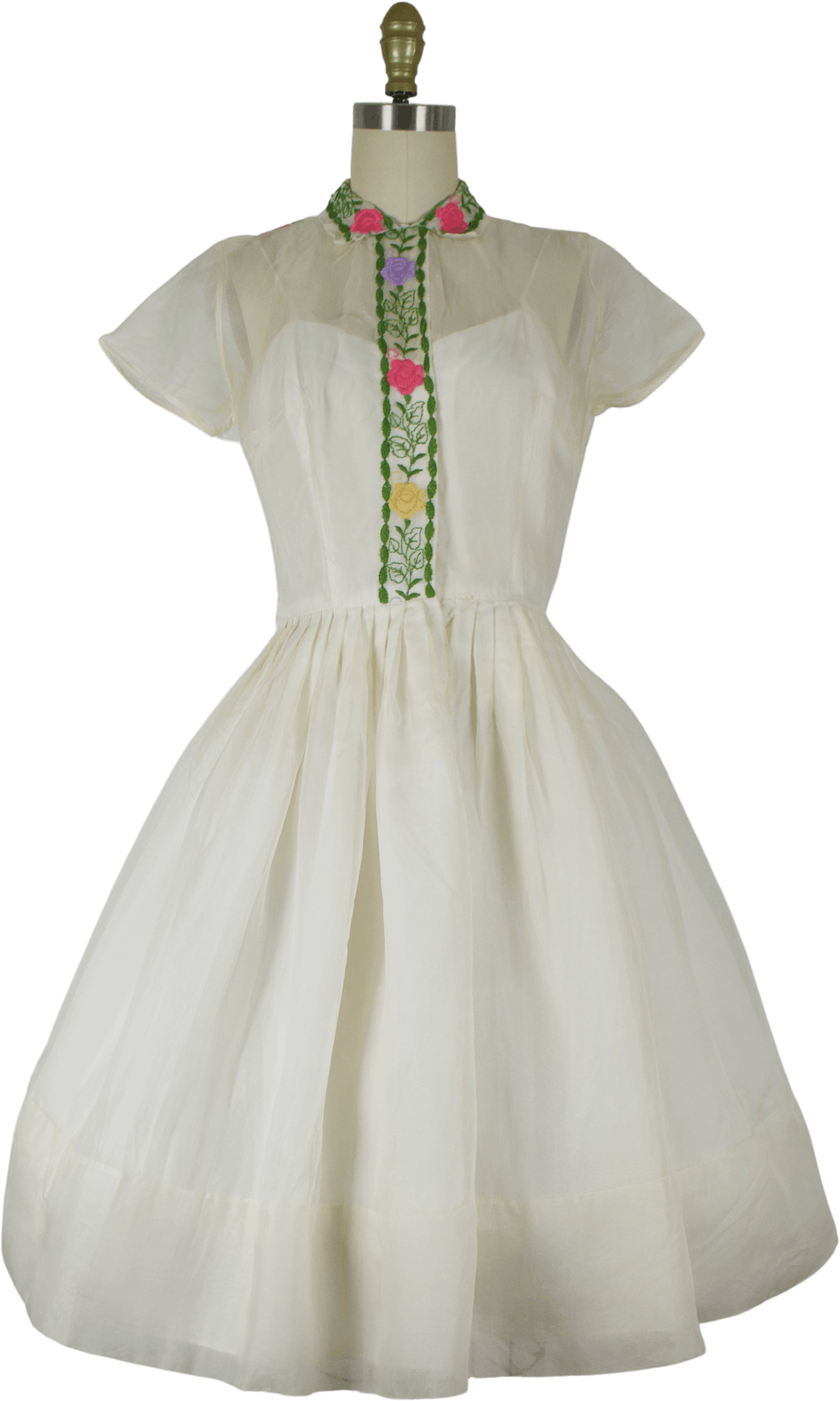 Vintage 50's Embroidered Silk Organdy Ivory White Party Dress | Shop ...