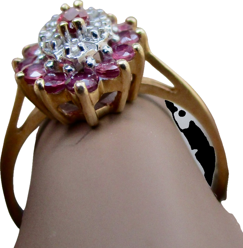 Vintage 80s/90s Ring With Pink Sapphires And Melee Diamonds 14k Yg By A ...