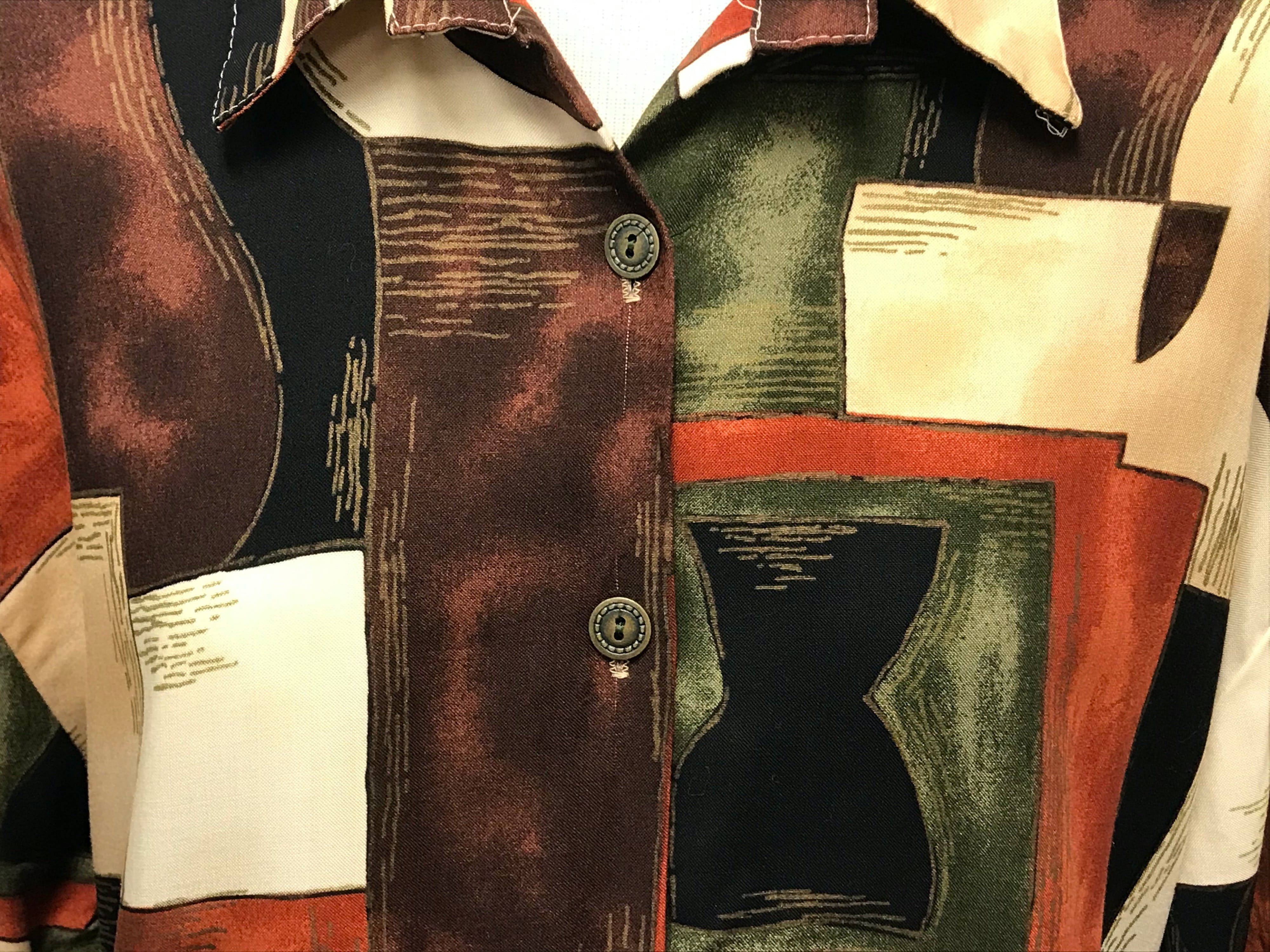 Vintage Geometric Colorblock Short Sleeve Button Up Shirt by Caliche ...