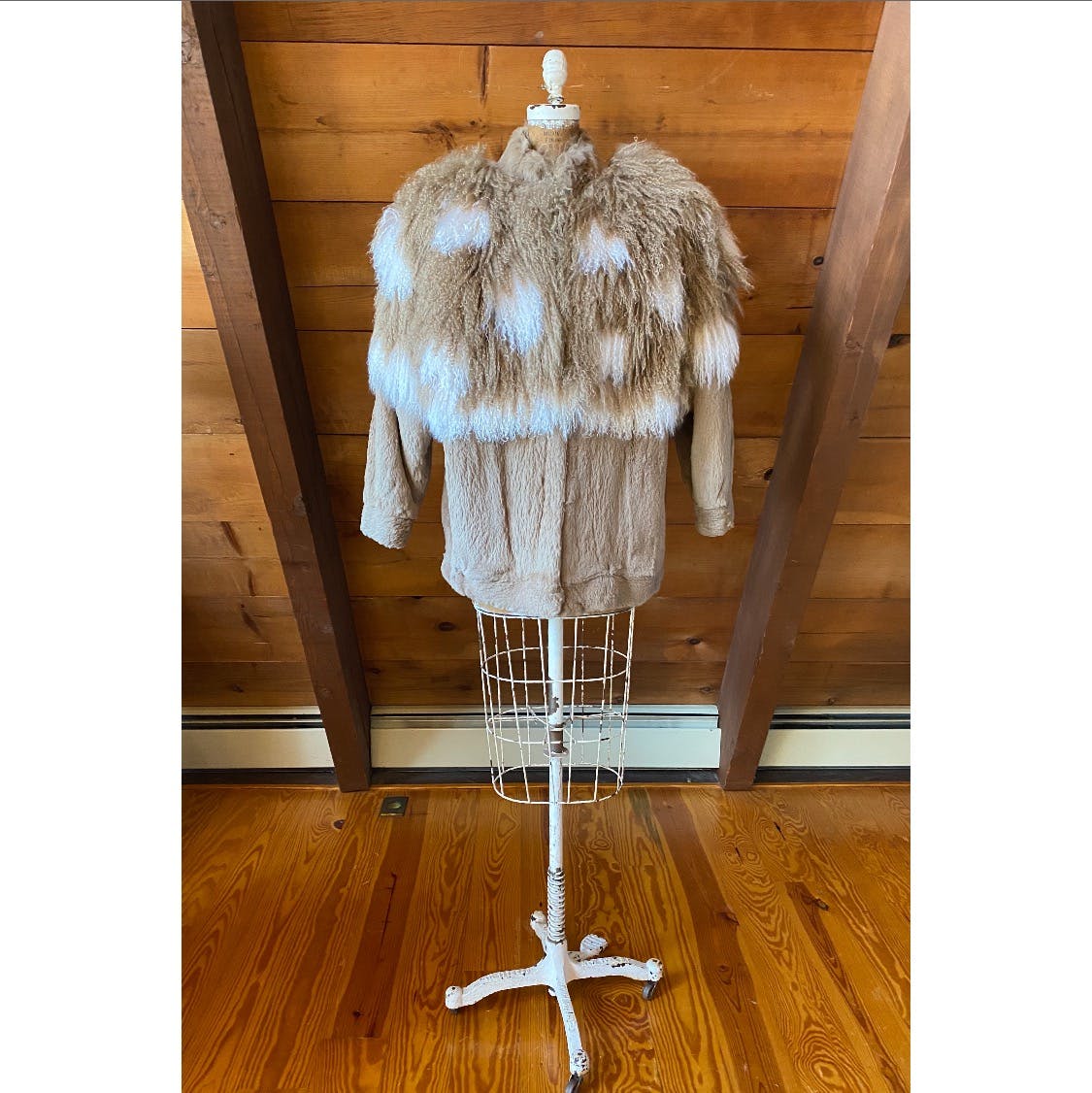 Vintage 80's Beige and White Polka Dot Mongolian Lamb and Rabbit Fur ...