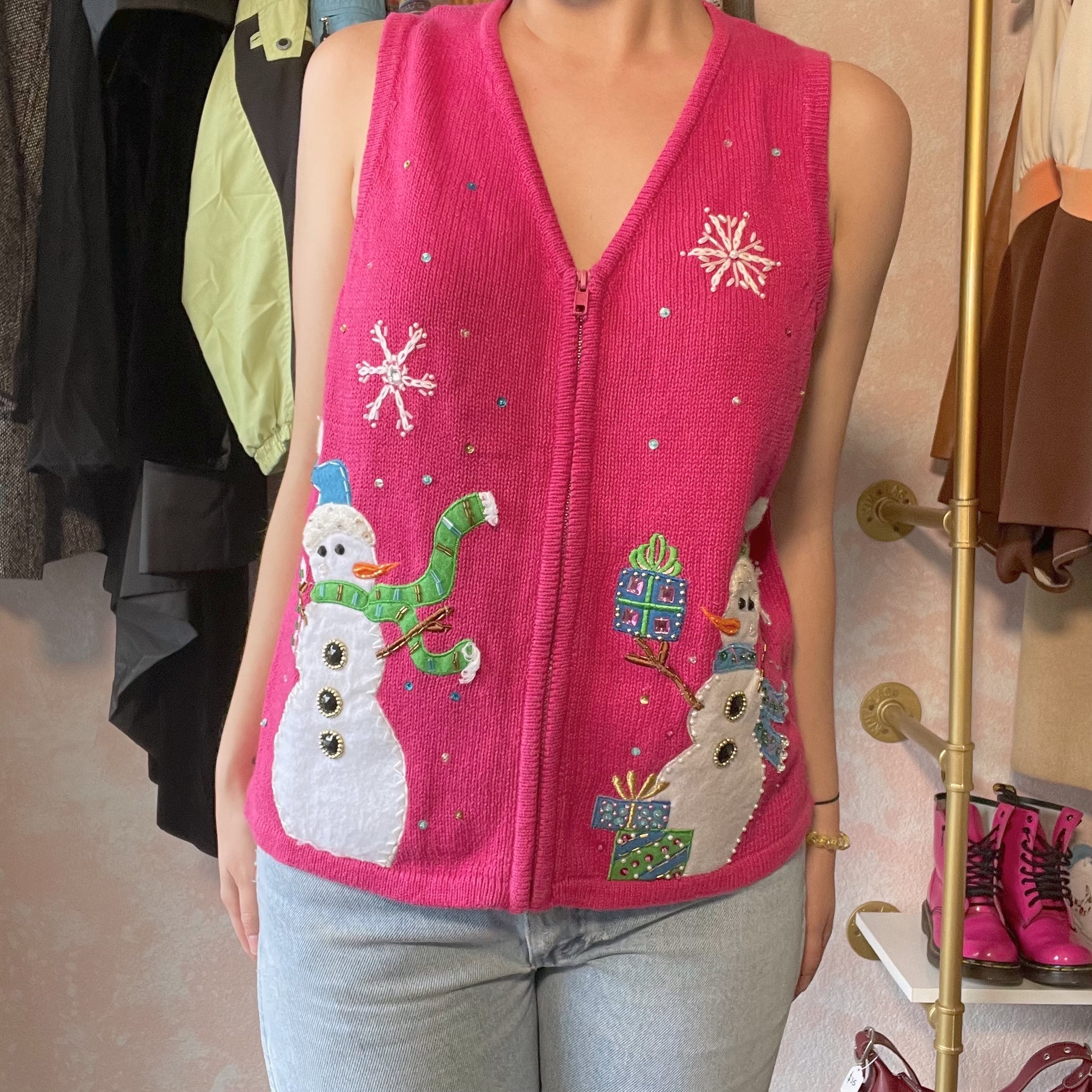 Vintage Tiara Christmas Snow Man Zip Up Vest by Vintage Tiara Internat ...
