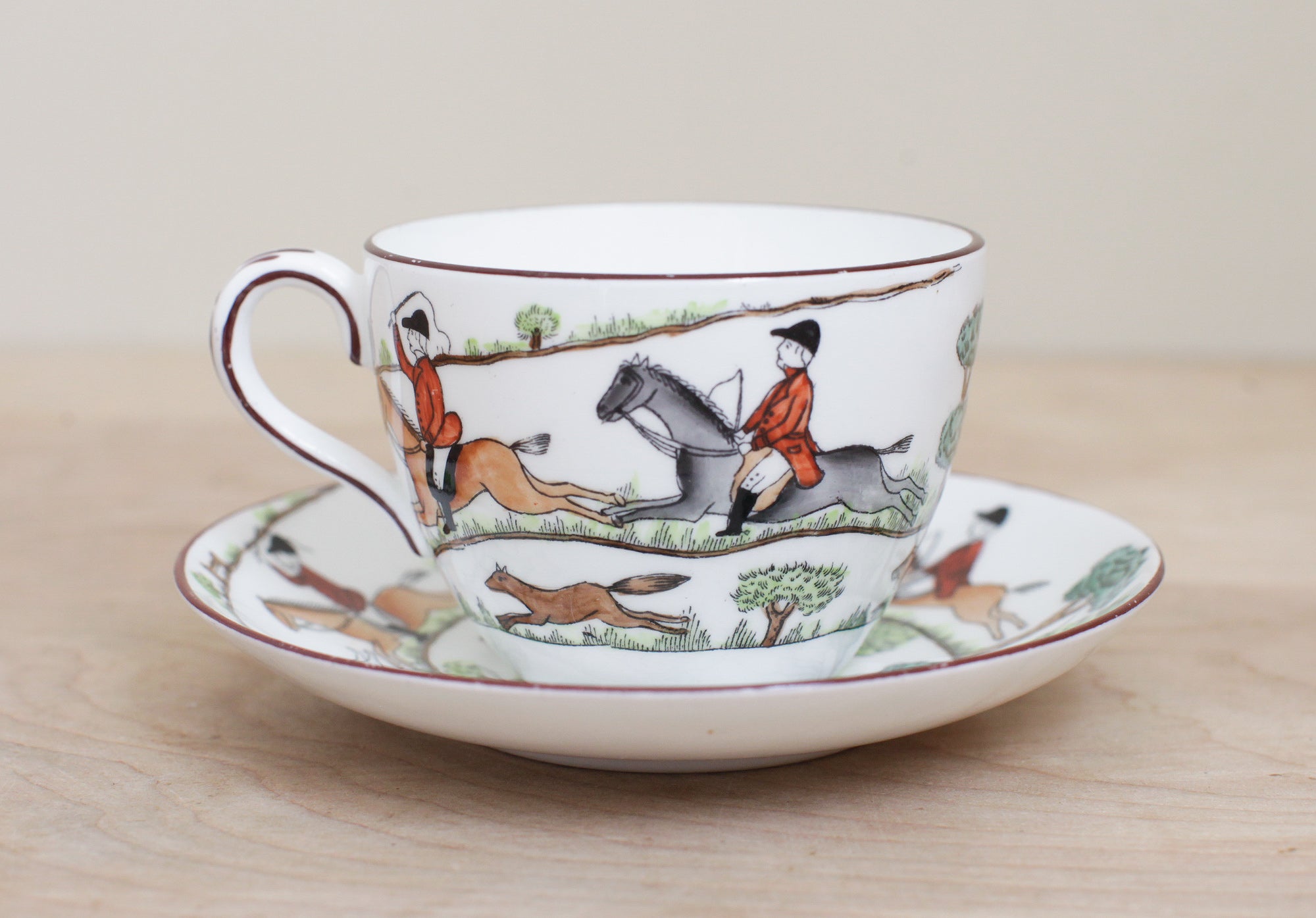 Vintage 30s Set Of 4 Fox Hunting Scene Cups And Saucers By Crown ...