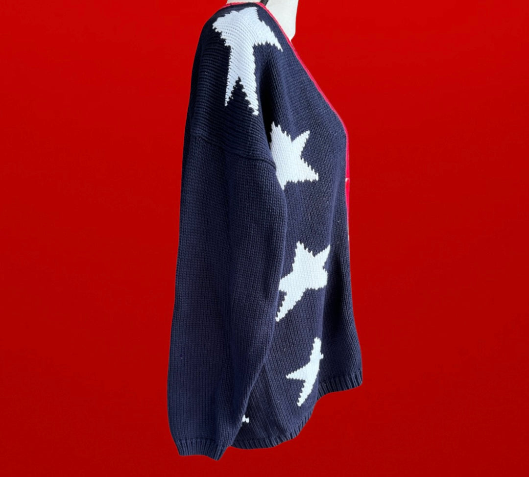 Vintage 80s Stars And Stipes American Flag Cardigan Sweater By Casual ...