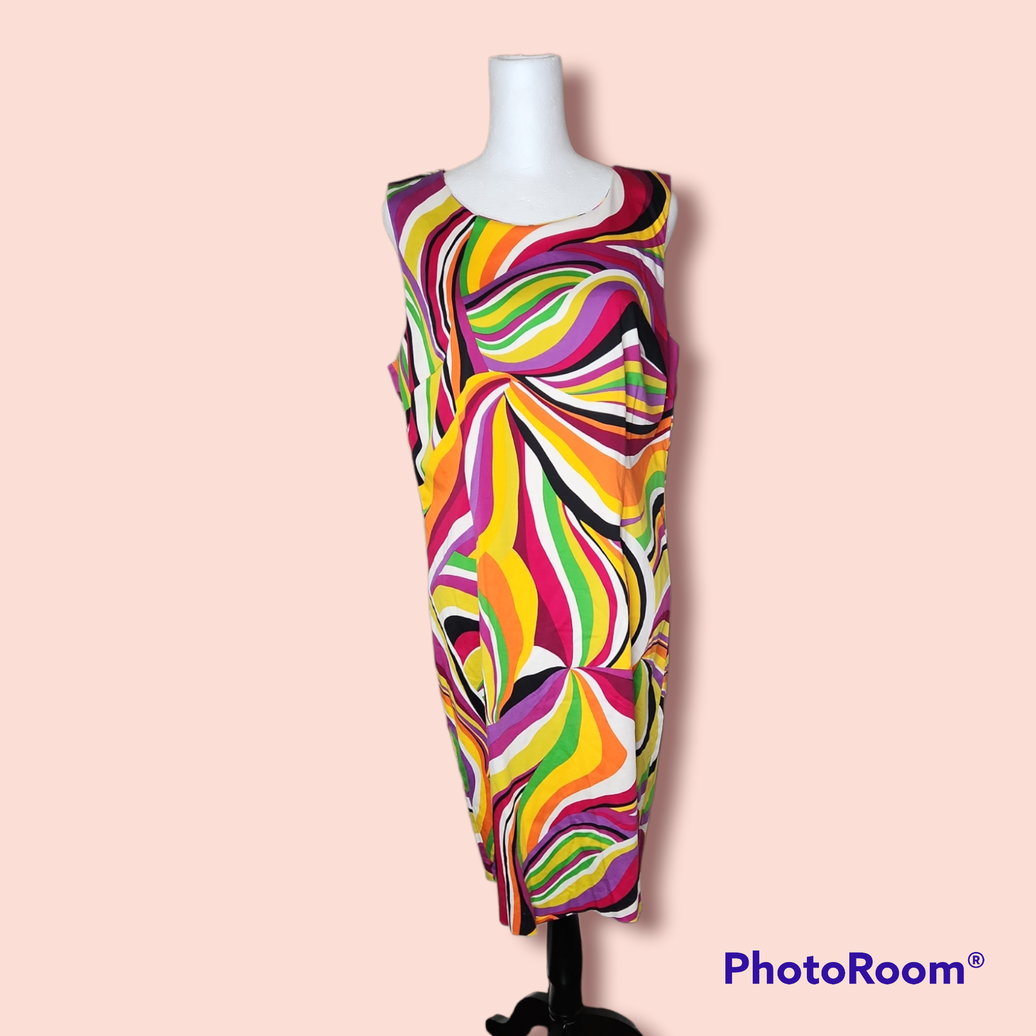 Vintage 90s Psychedelic Swirl Print Sleeveless Shift Dress by JW Treci ...