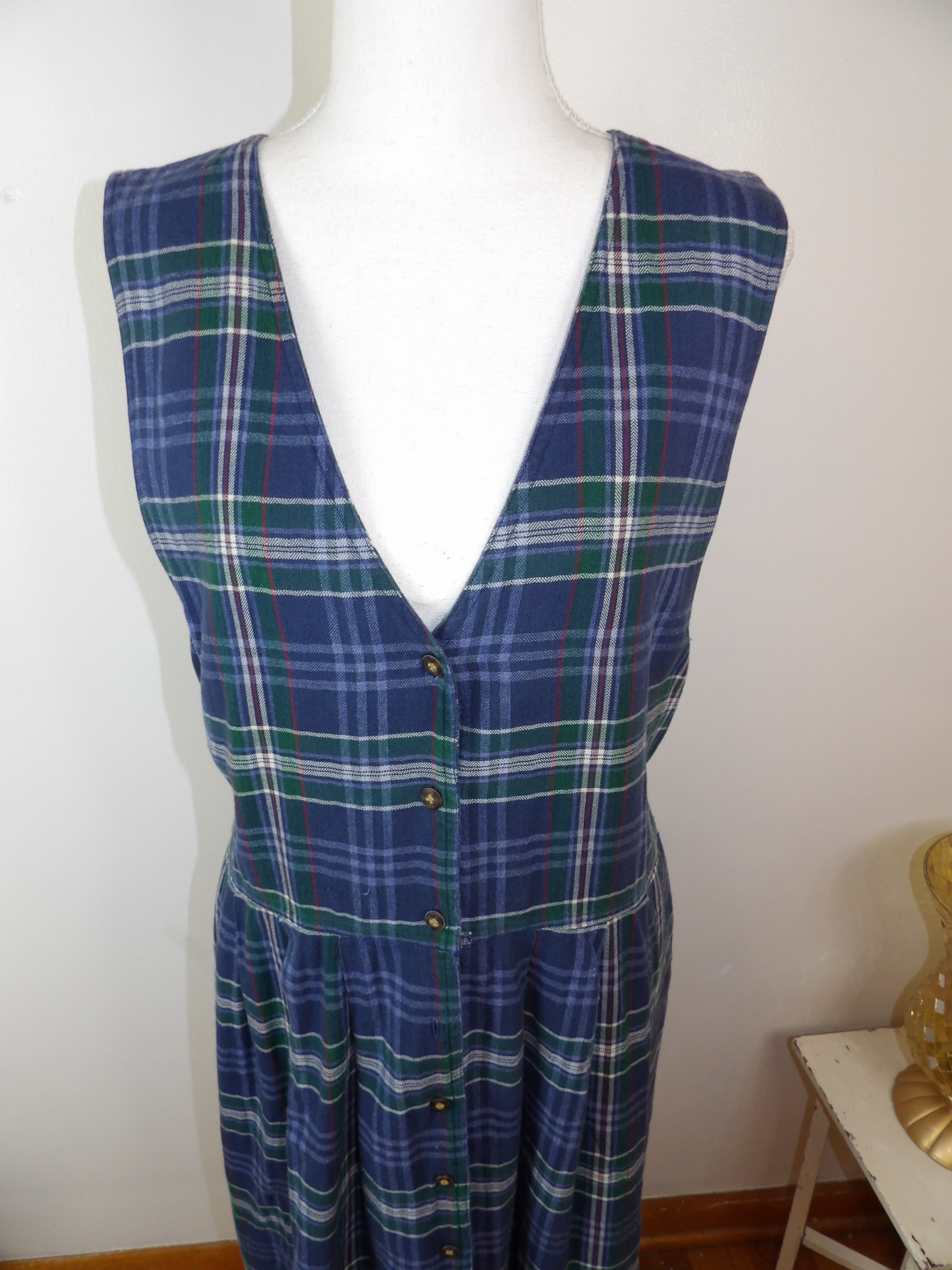 80s/90s Vintage Cottage Core Pinafore Plaid Jumper Dress By Karin Scot ...