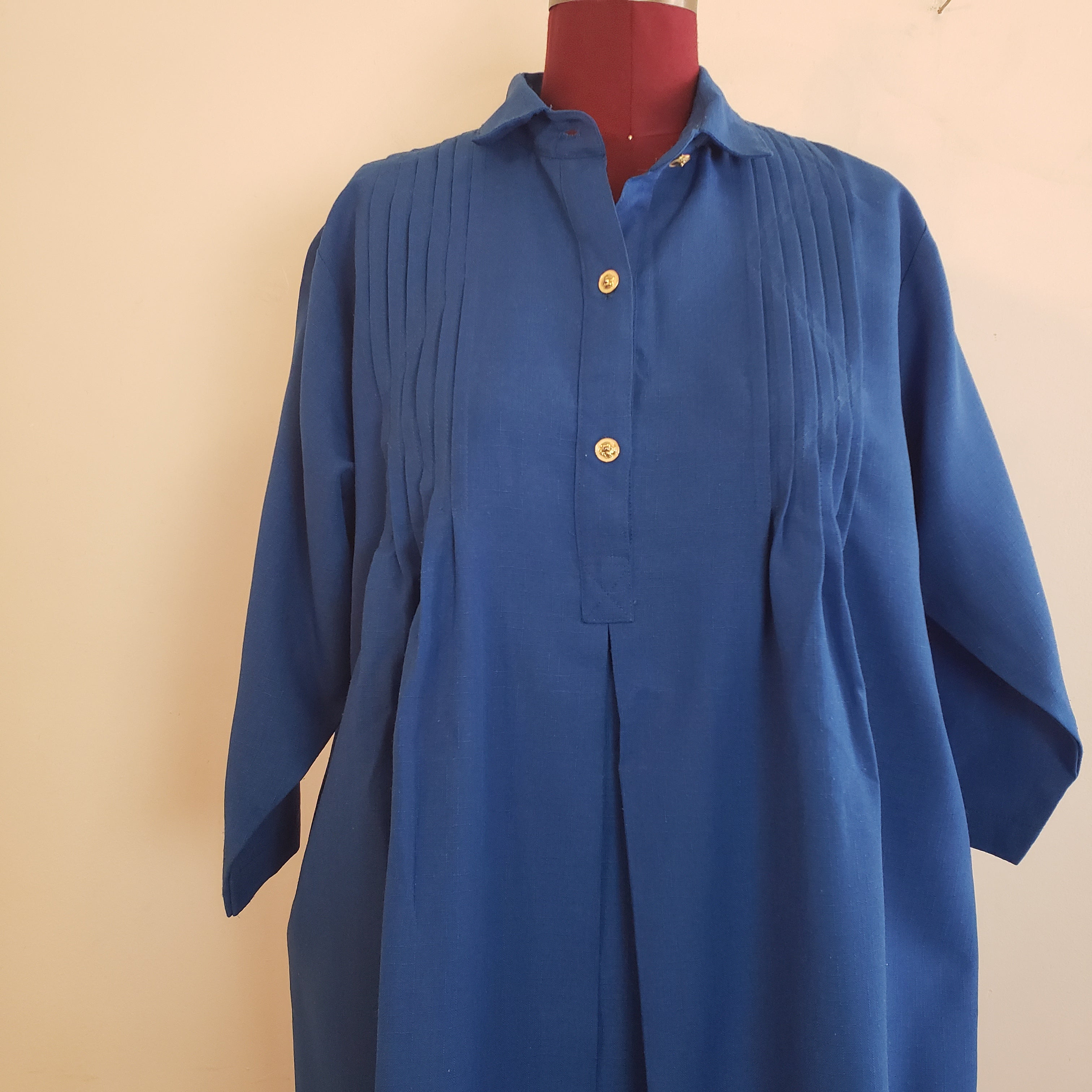80s Vintage Maternity Dress Blue Texture Collar Shift | Shop THRILLING