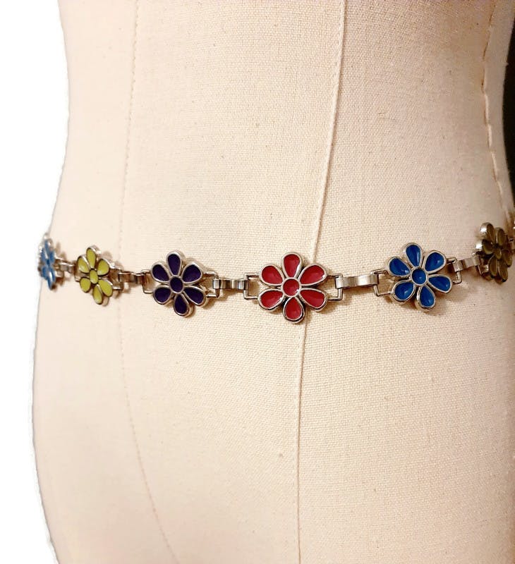 Vintage 60’s Multicolor Mod Chain Belt with Daisies | Shop THRILLING