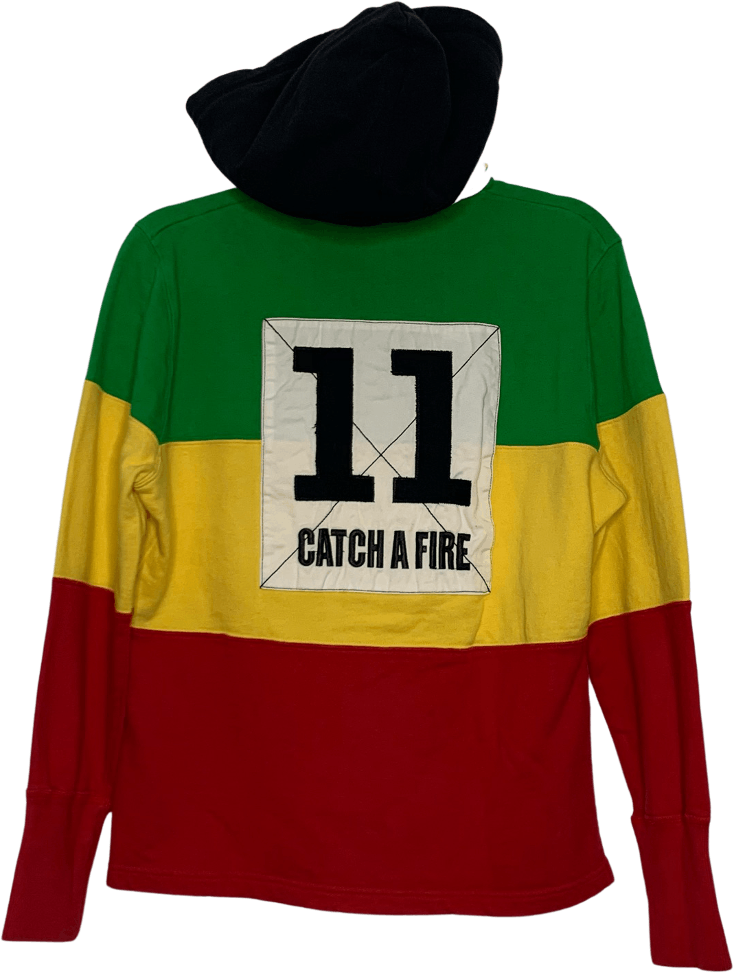 Vintage Red, Yellow and Green "Catch a Fire" #11 Rugby Style Hoodie ...