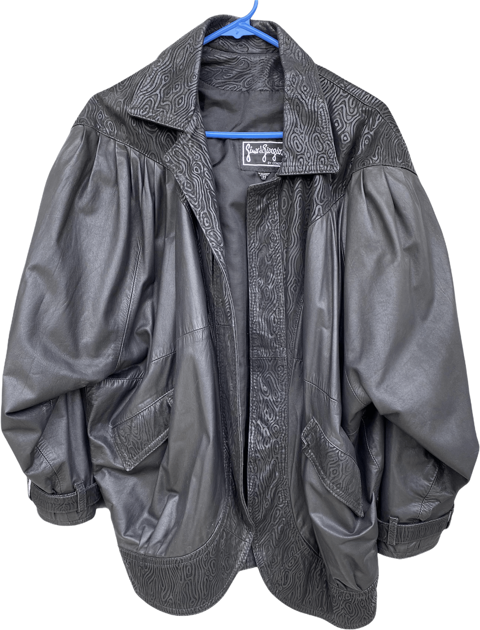 Vintage 80's/90's Long Detailed Leather Jacket with Patterned Trim ...