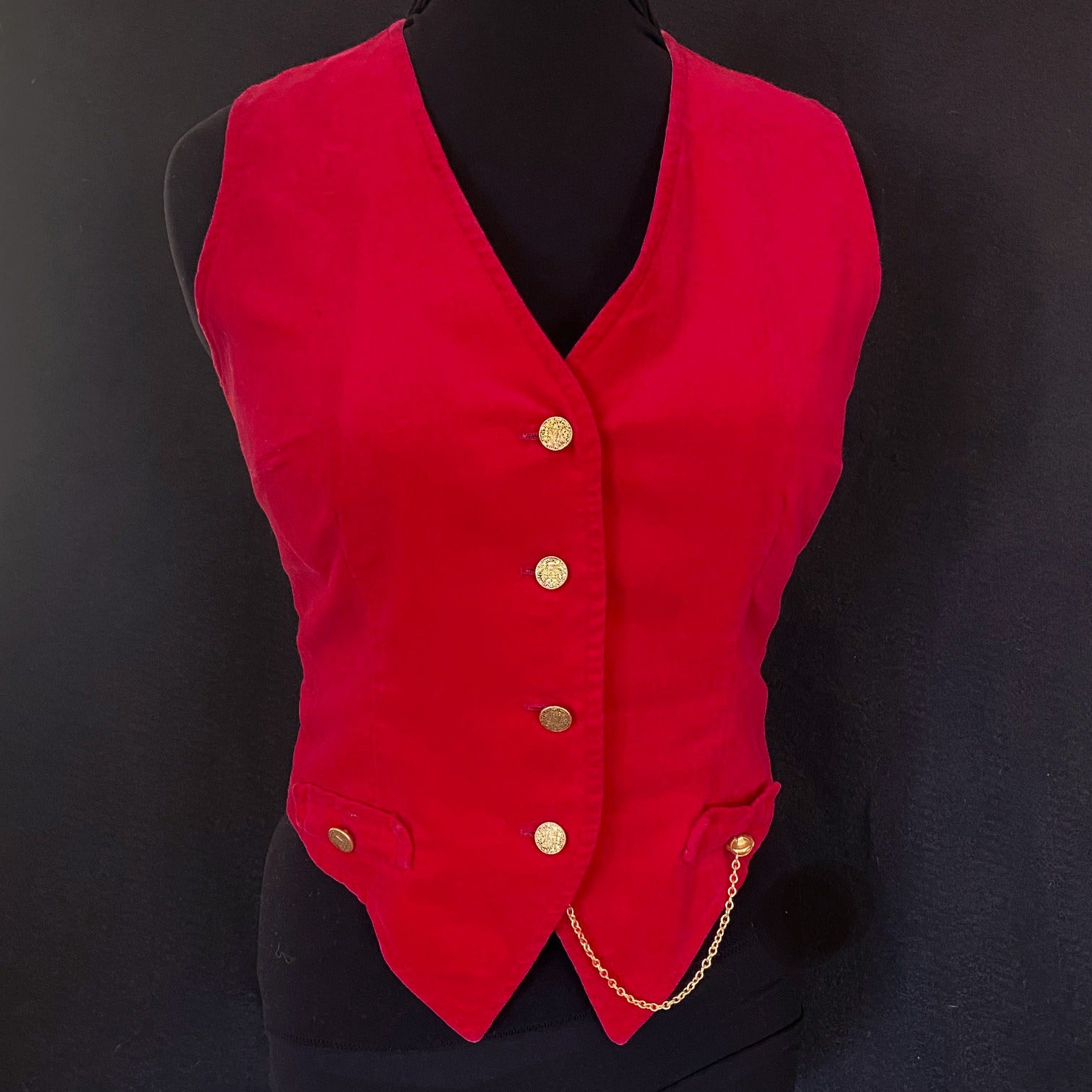 Vintage 60’s-70’s Fitted Red Velvet Vest with Pocket Chain Fully Lined ...