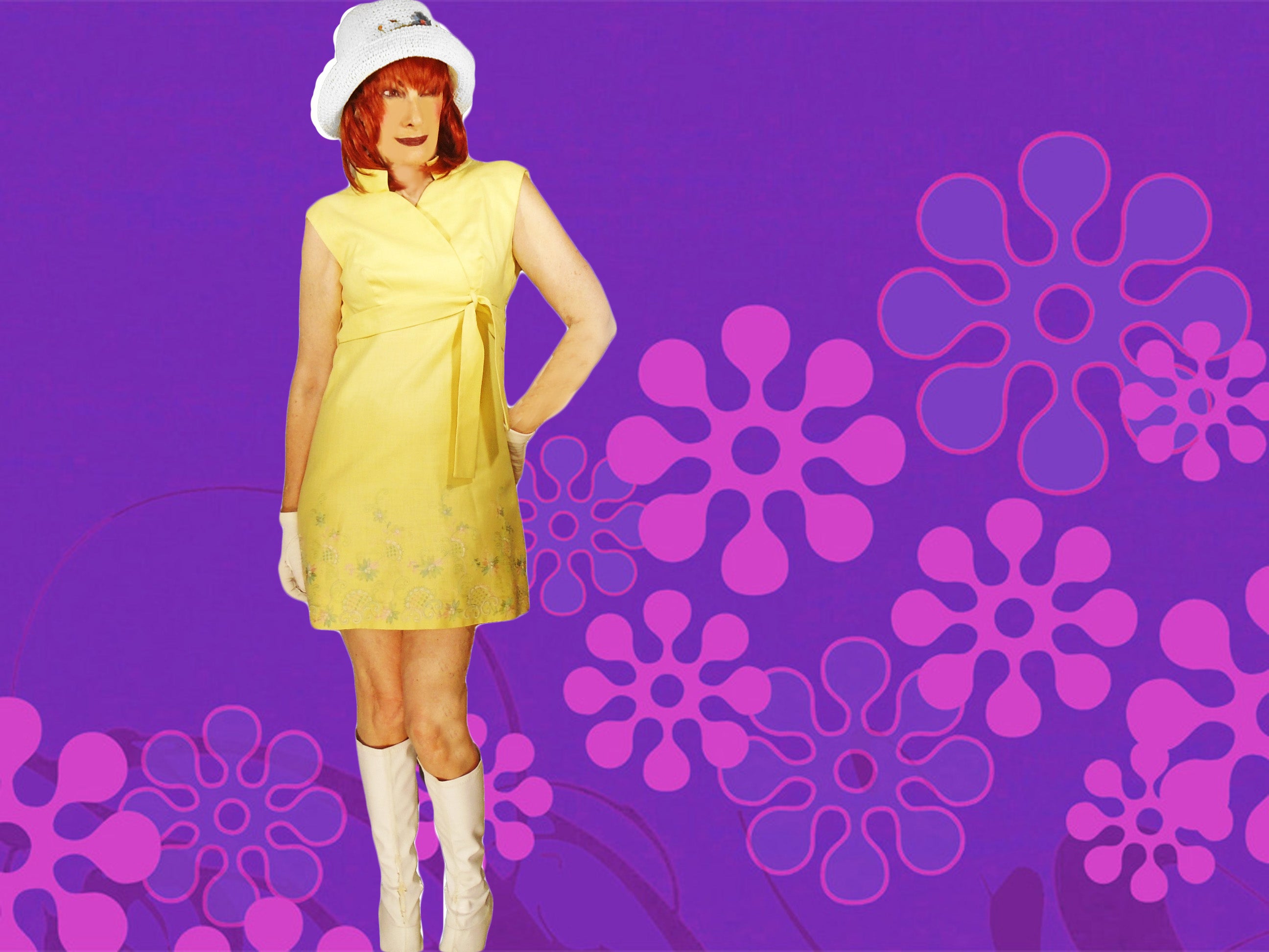 Vintage 60s Mod Yellow Mini Dress- Multi Pastel Embroidery | Shop THRILLING