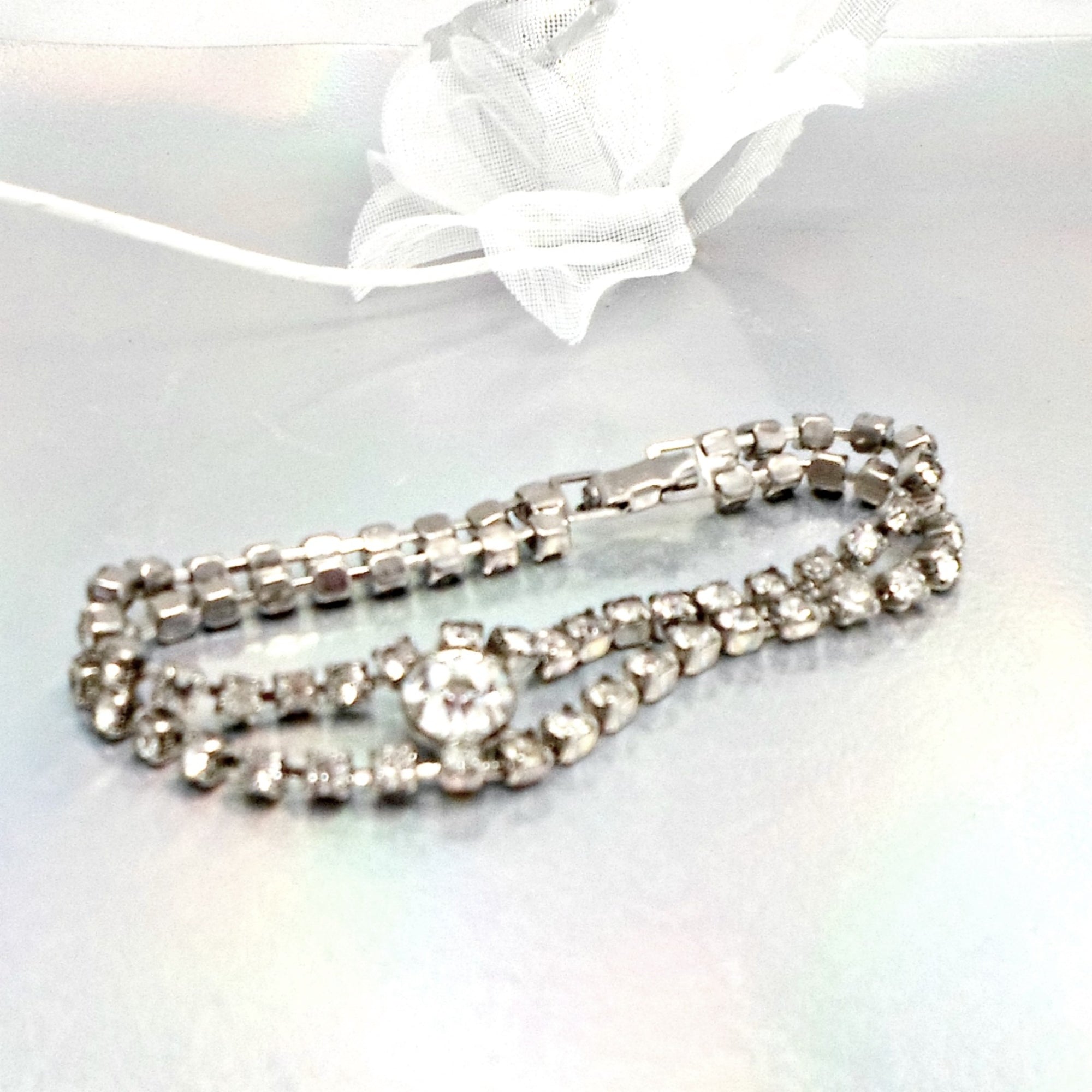 Vintage Bracelet 2 Strand Rhinestones Large Focal Pronged | Shop THRILLING