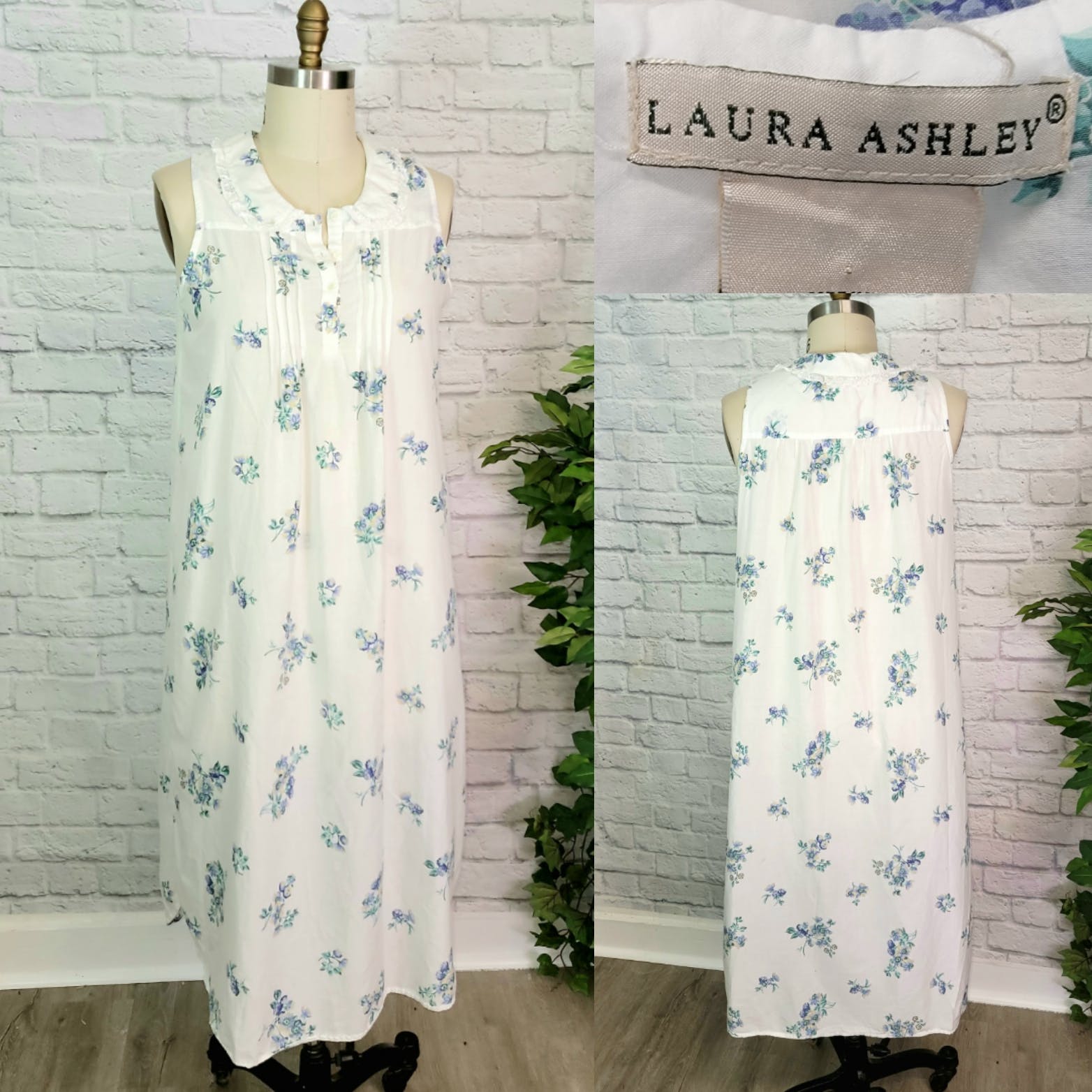 Vintage 90’s Blue and White Floral Cotton Nightgown by Laura Ashley ...