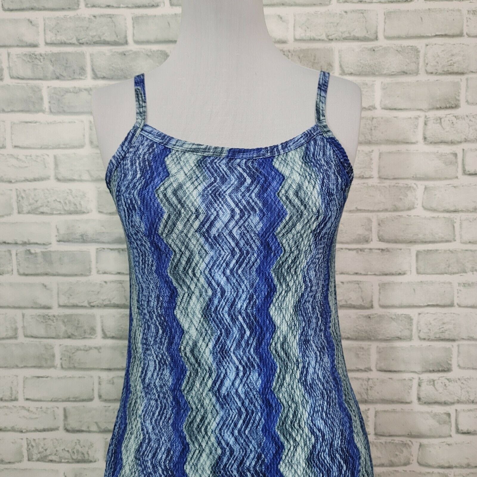 Vintage 90’s M Blue Zig Zag Swirl Ribbed Maxi Slip Dress by Maria ...